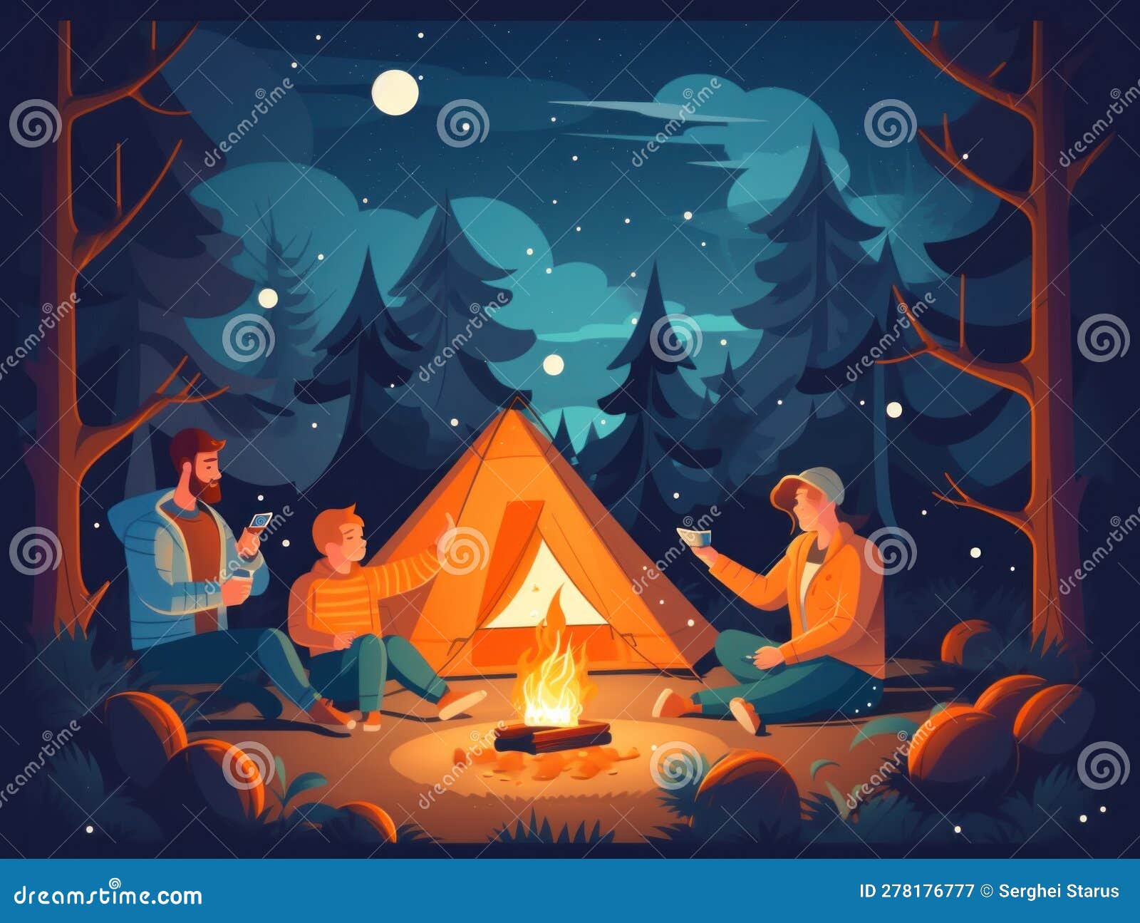 A Group of People Sitting Around a Campfire. Generative AI Image. Stock ...