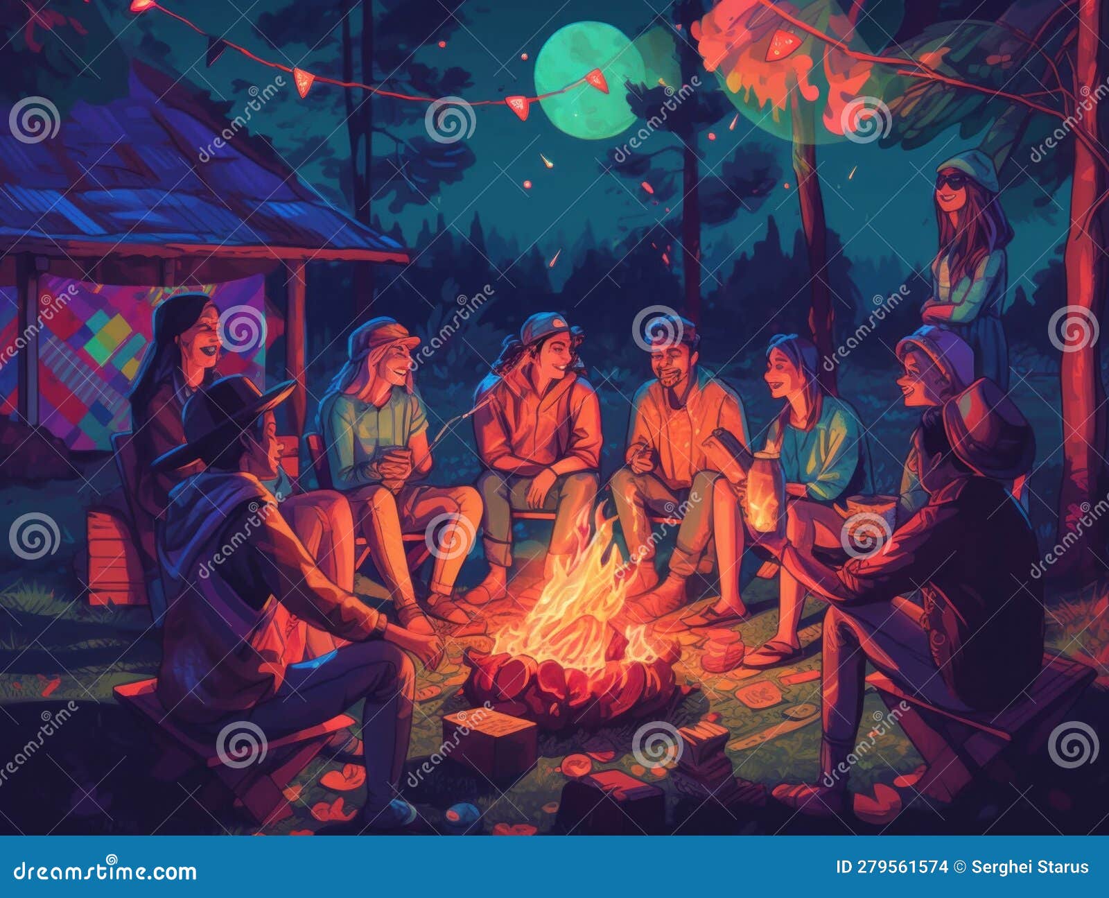 A Group of People Sitting Around a Campfire. Generative AI Image. Stock ...