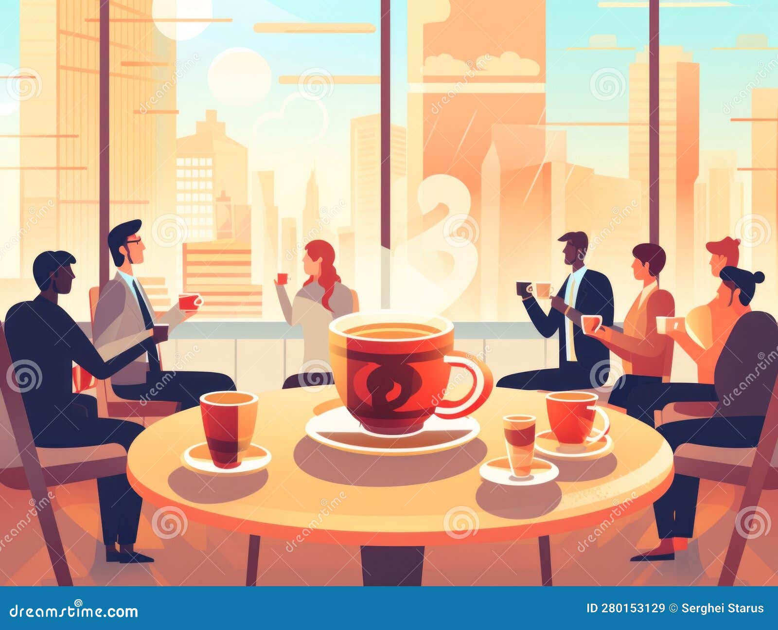 A Group of People Sitting Around a Table Drinking Coffee. Generative AI ...