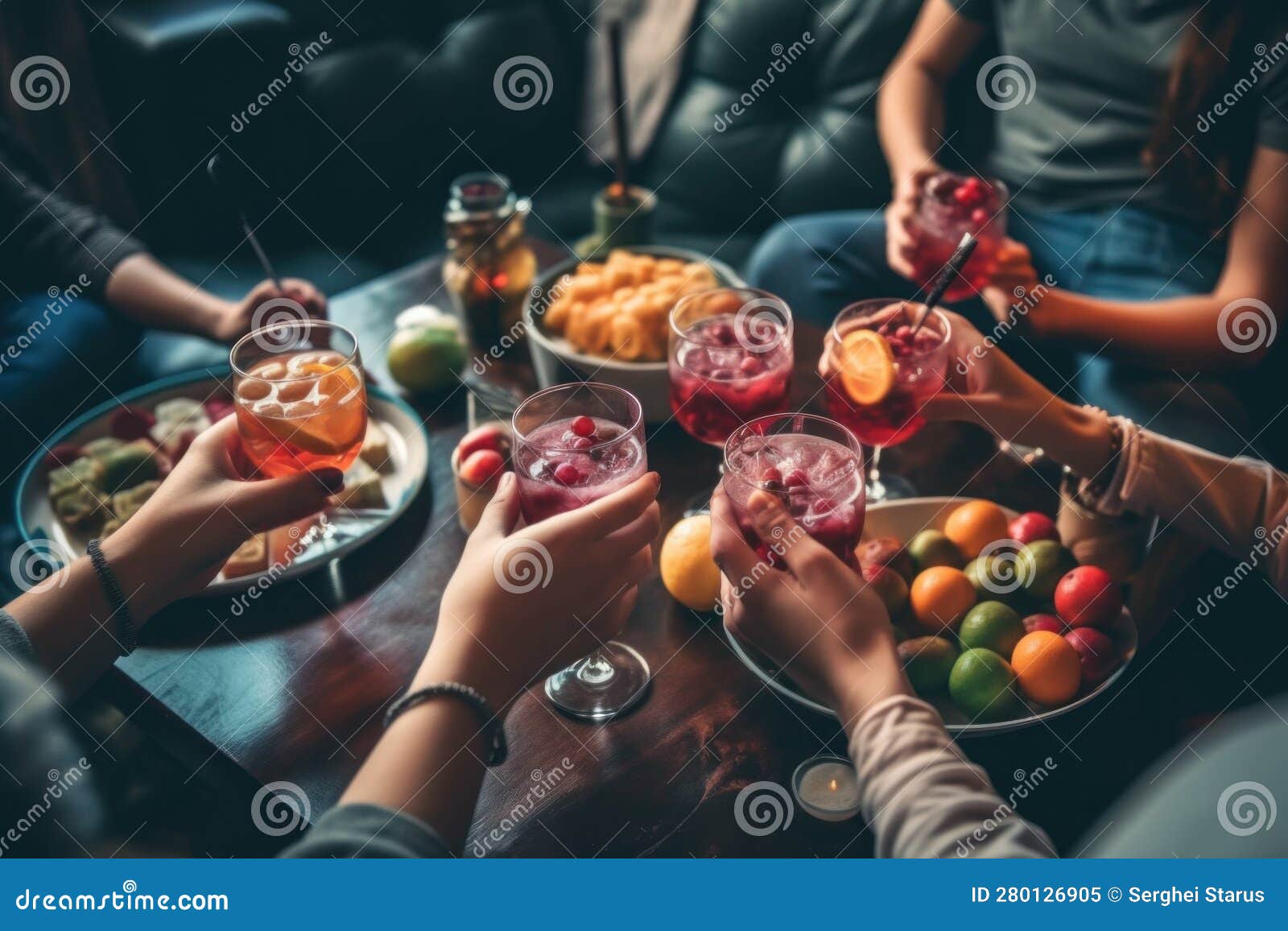 A Group of People Sitting Around a Table with Drinks. Generative AI ...