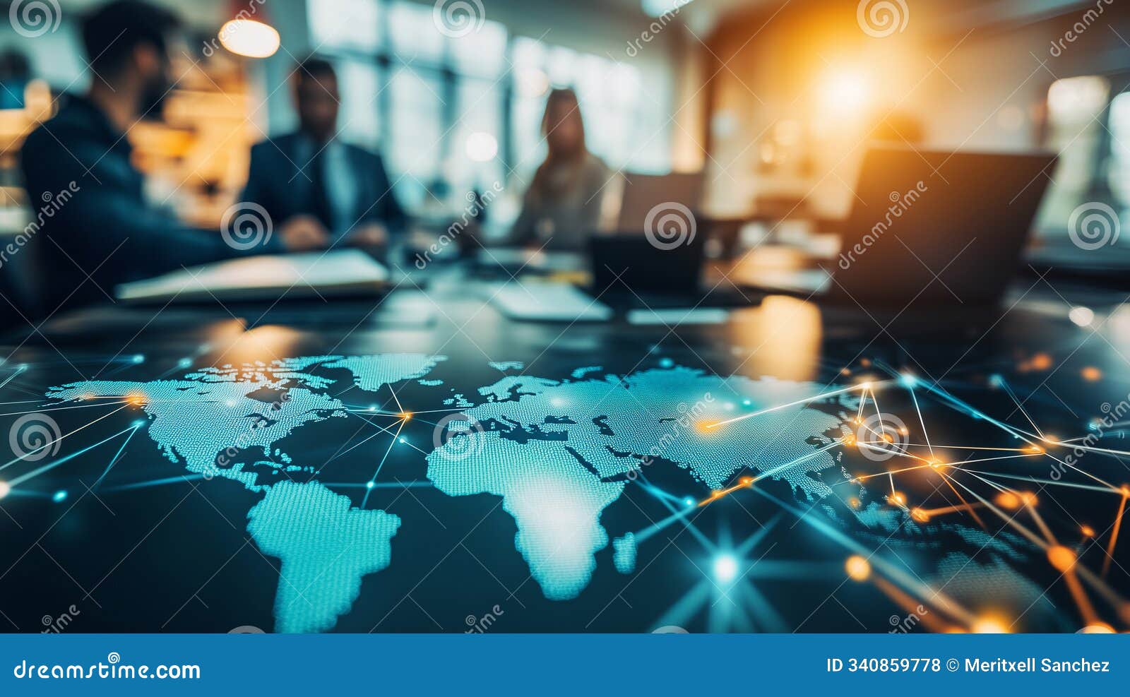 A Group of People are Sitting Around a Table with a Map of the World on ...