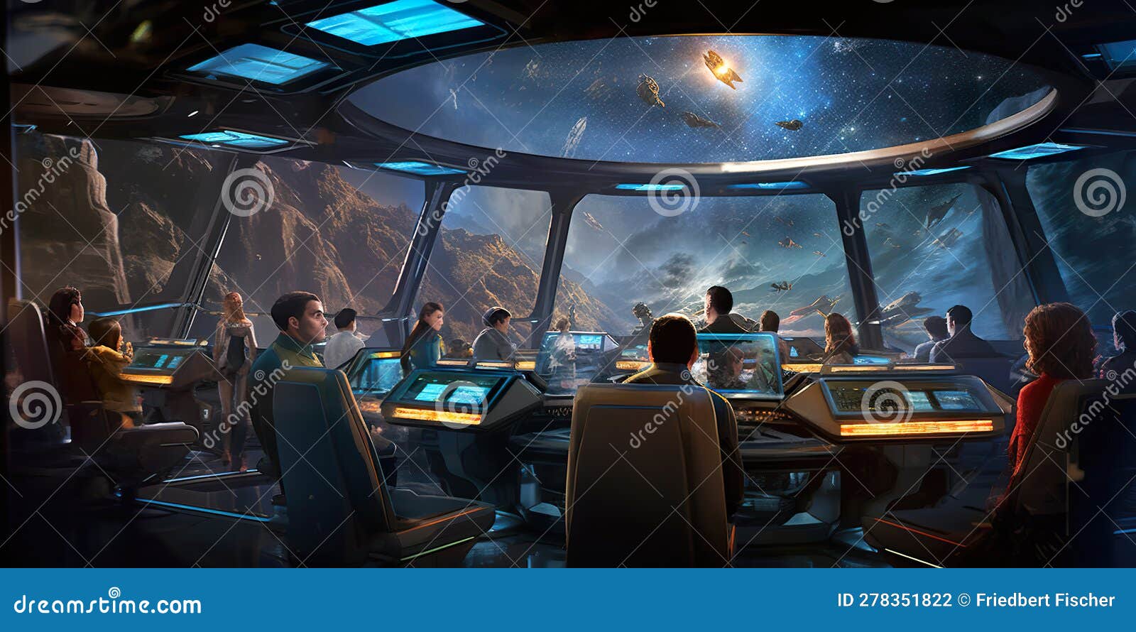 A Group of People Sitting Around a Table in a Spaceship. Generative AI ...