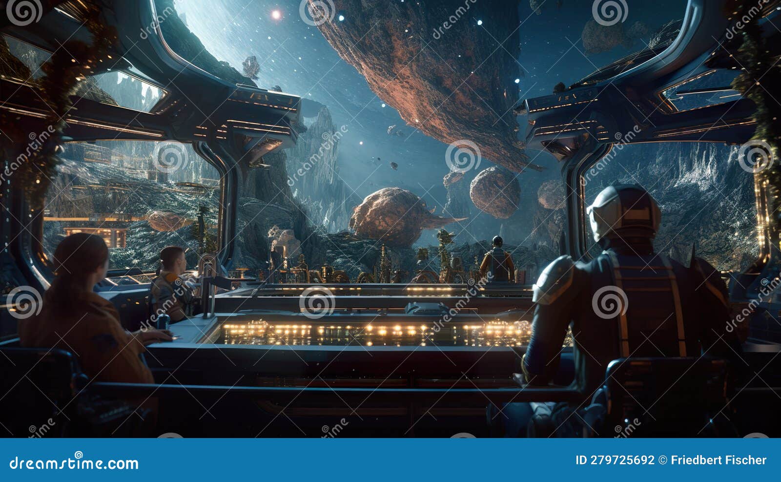 A Group of People Sitting Around a Table in a Spaceship. Generative AI ...