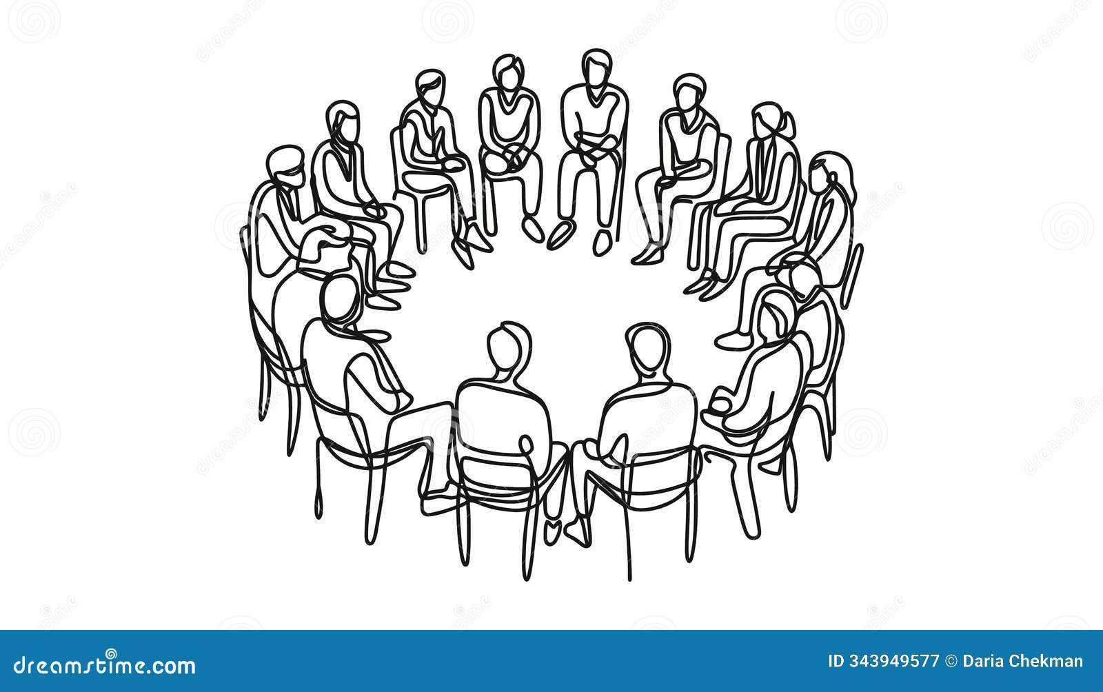 Group of People Sitting in a Circle for a Discussion or Meeting Drawn ...