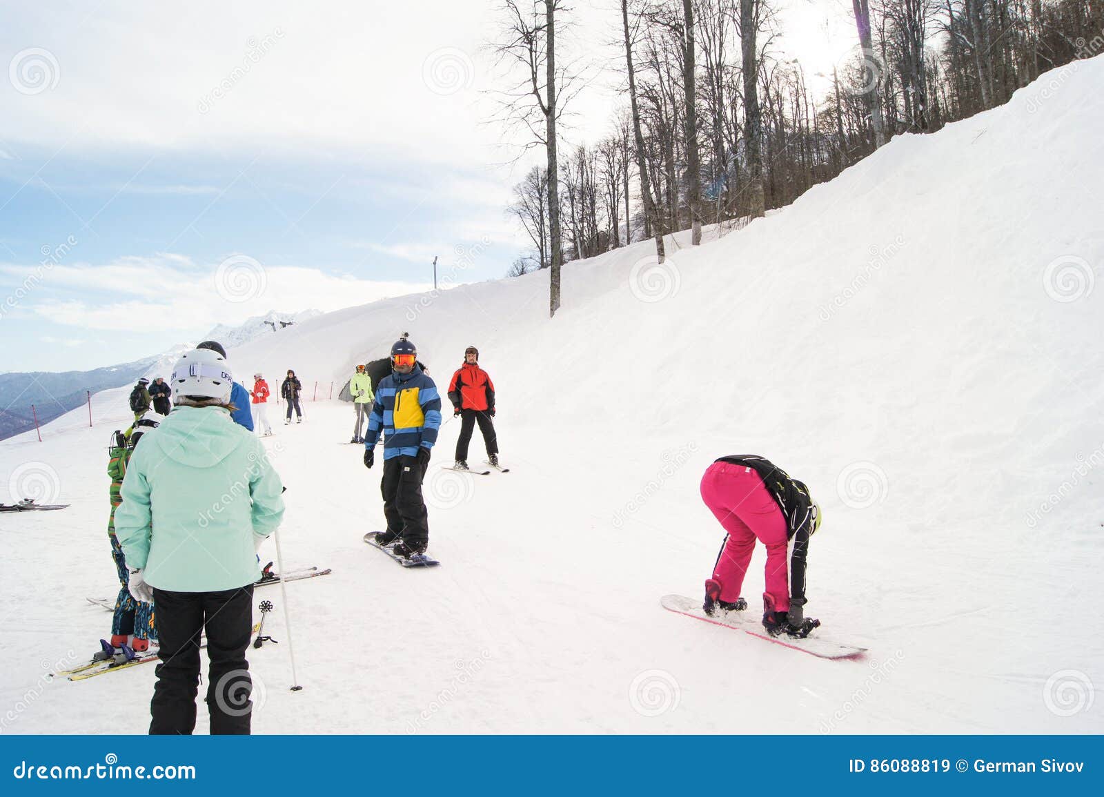 Group of People Skiing and Snowboarding. Editorial Stock Image - Image ...