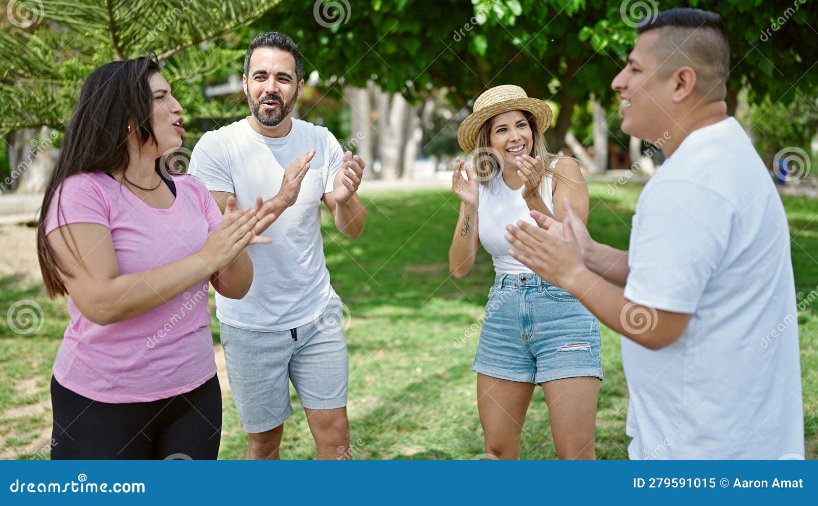 Group of People Smiling Confident Clapping Applause at Park Stock Image ...