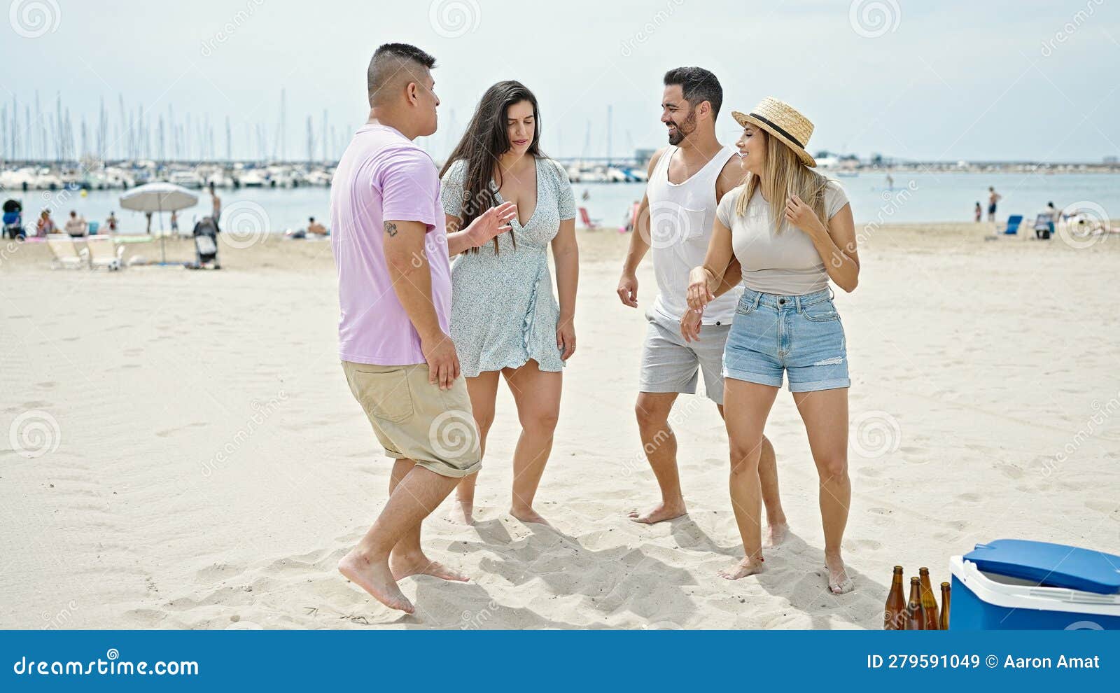 Group of People Smiling Confident Dancing at Beach Stock Image - Image ...