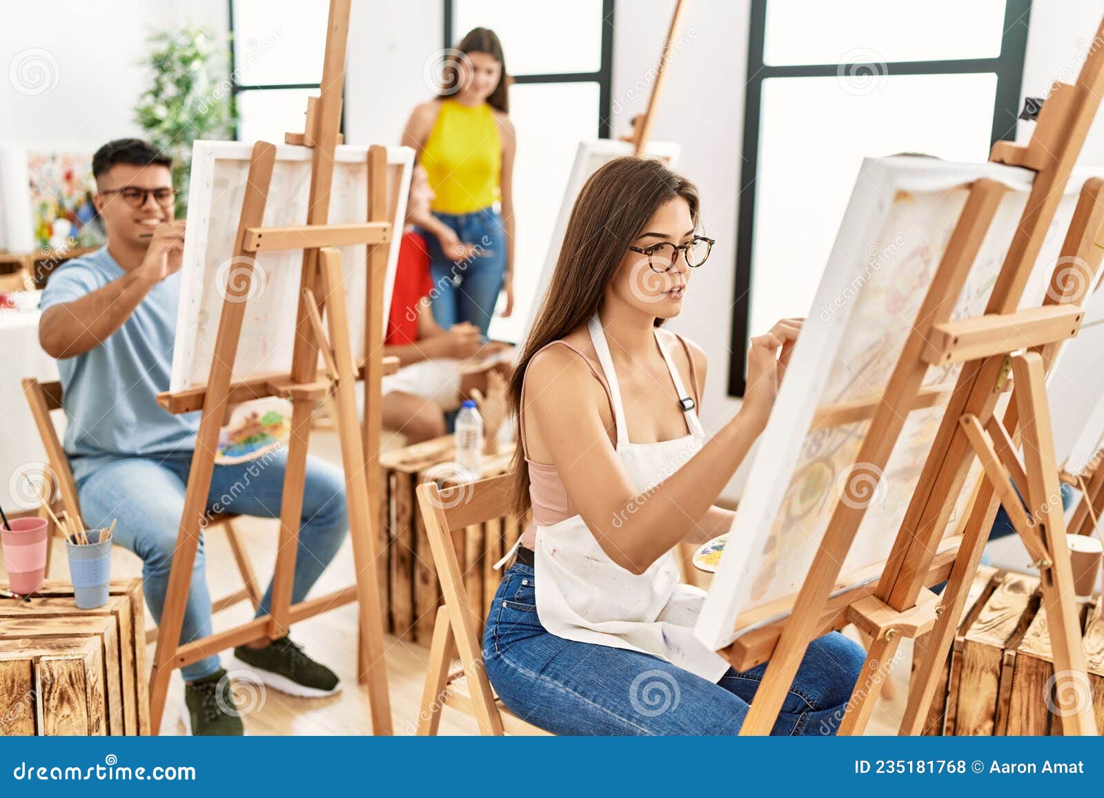 Group of People Smiling Happy Drawing at Art Studio Stock Photo - Image ...