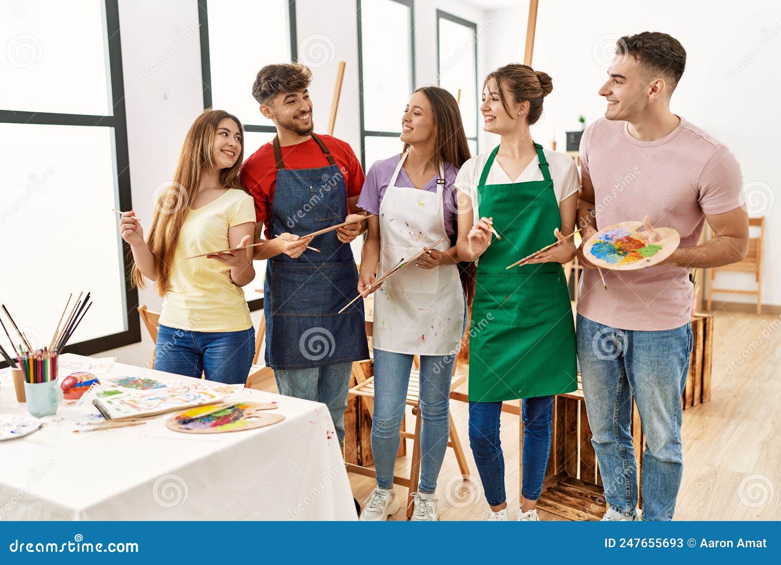 Group of People Smiling Happy Drawing at Art Studio Stock Image - Image ...