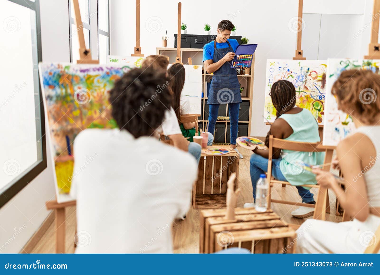 Group of People Smiling Happy Drawing in Paint Class at Art Studio ...