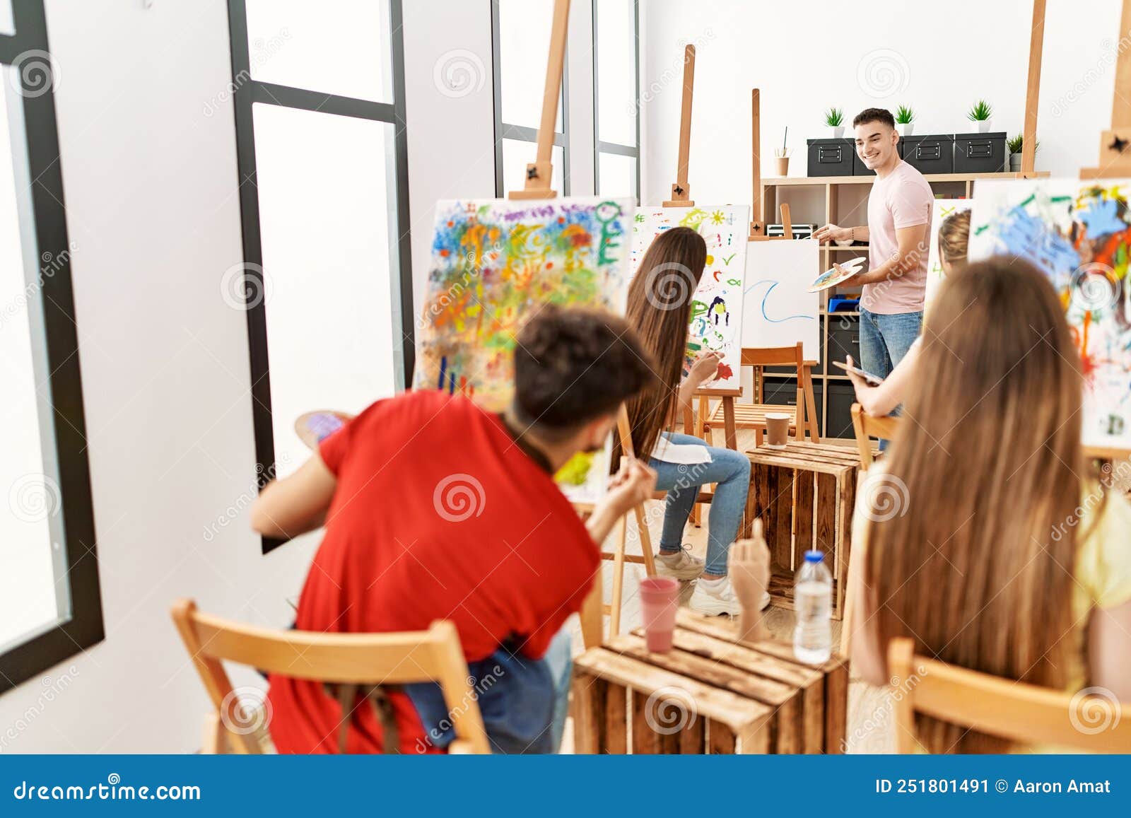 Group of People Smiling Happy Having Paint Class at Art Studio Stock ...