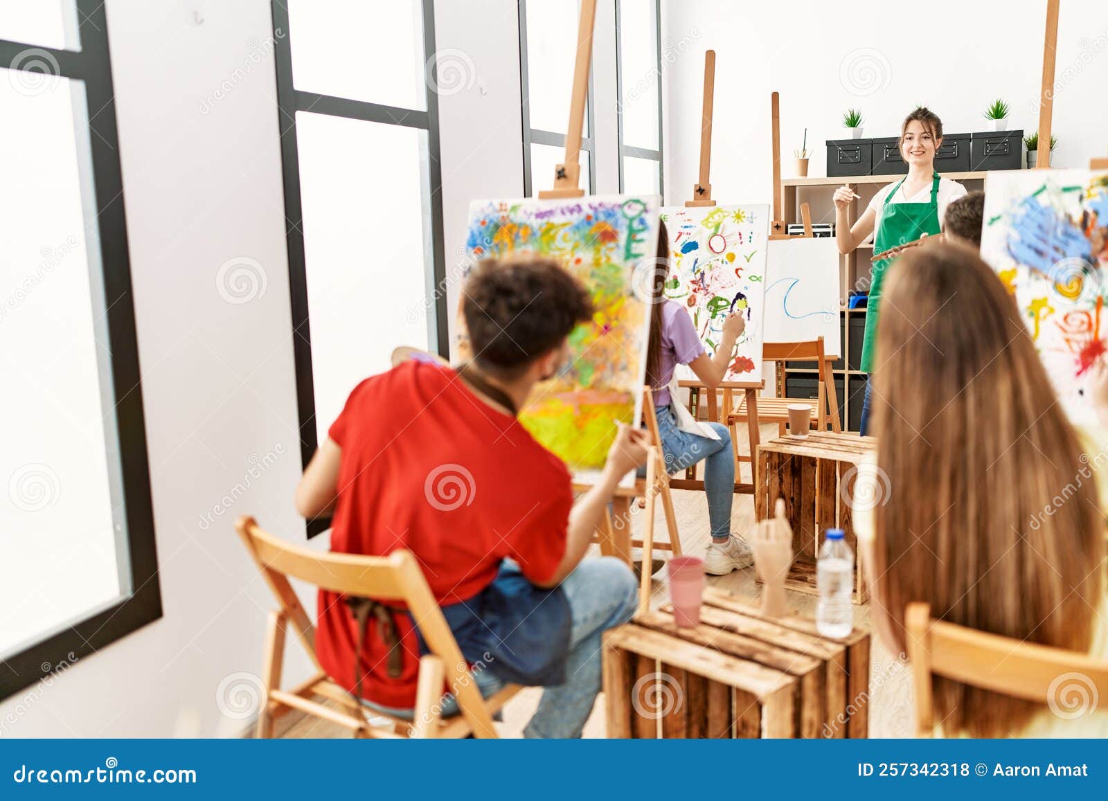 Group of People Smiling Happy Having Paint Class at Art Studio Stock ...