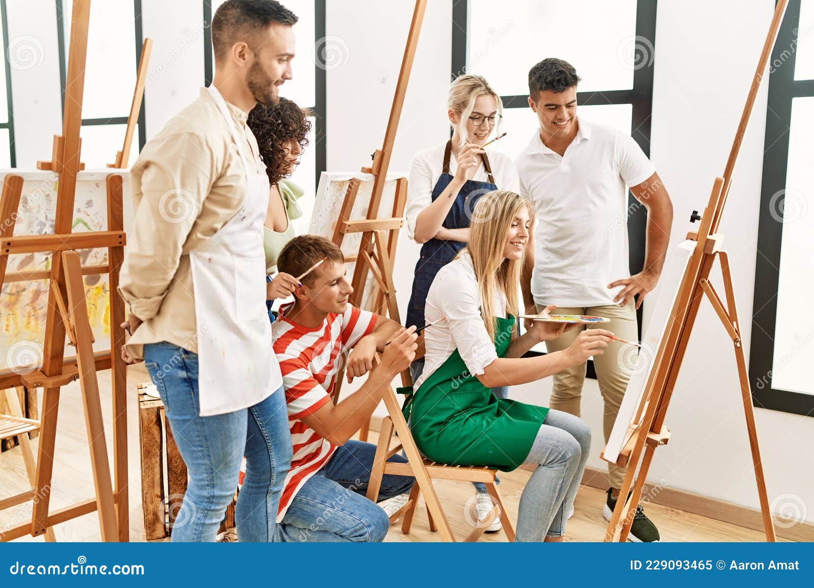 Group of People Smiling Happy and Looking Draw of Partner at Art Studio ...