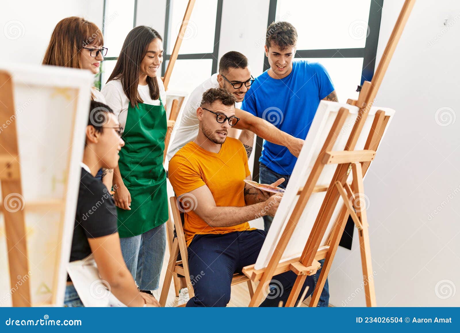 Group of People Smiling Happy and Looking Draw of Partner at Art Studio ...