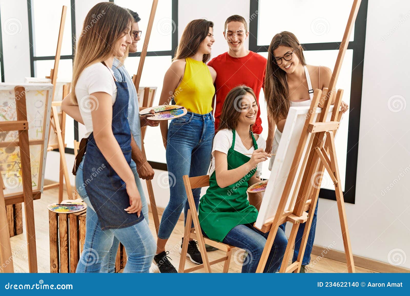 Group of People Smiling Happy and Looking Draw of Partner at Art Studio ...