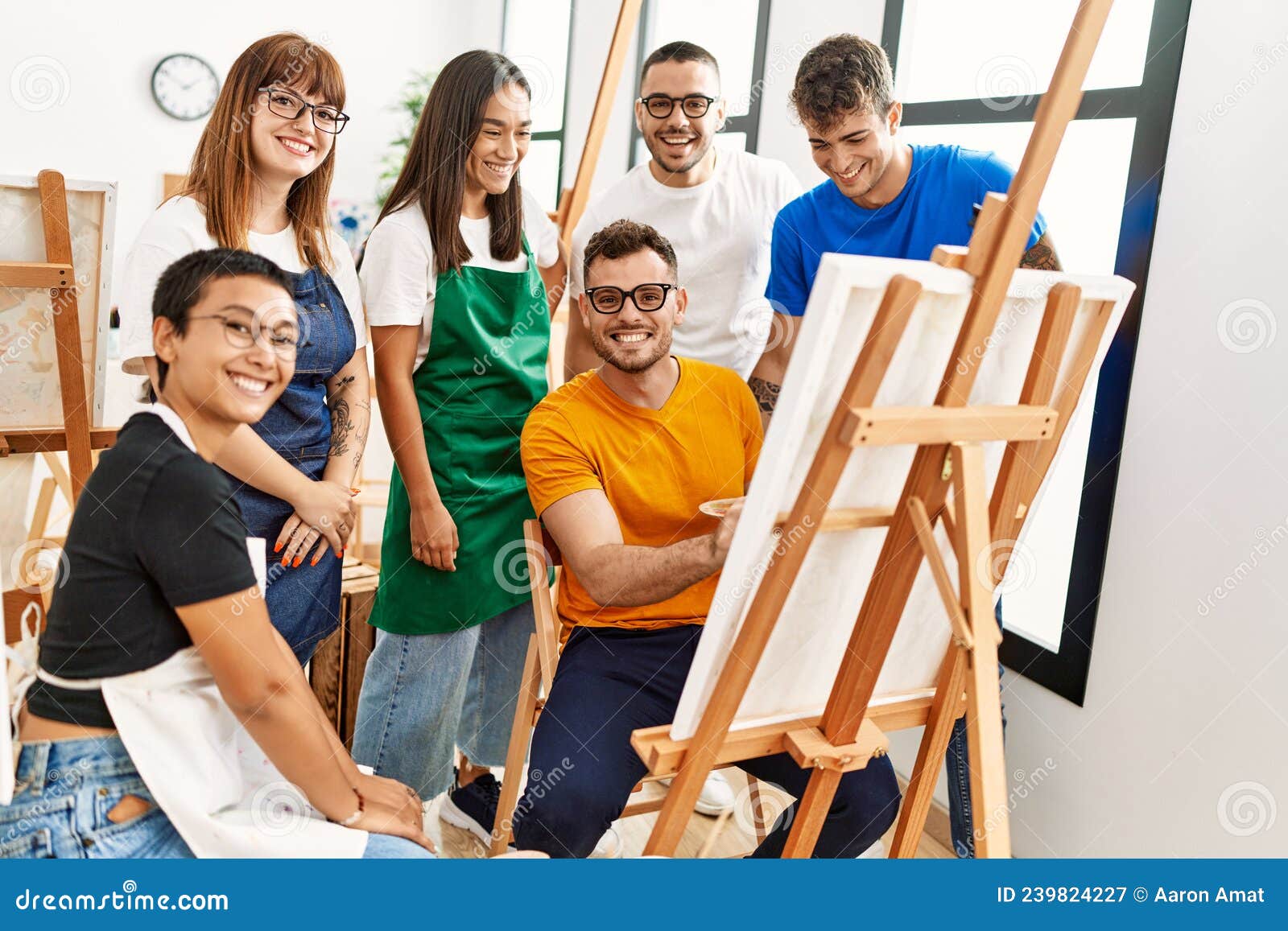 Group of People Smiling Happy and Looking Draw of Partner at Art Studio ...