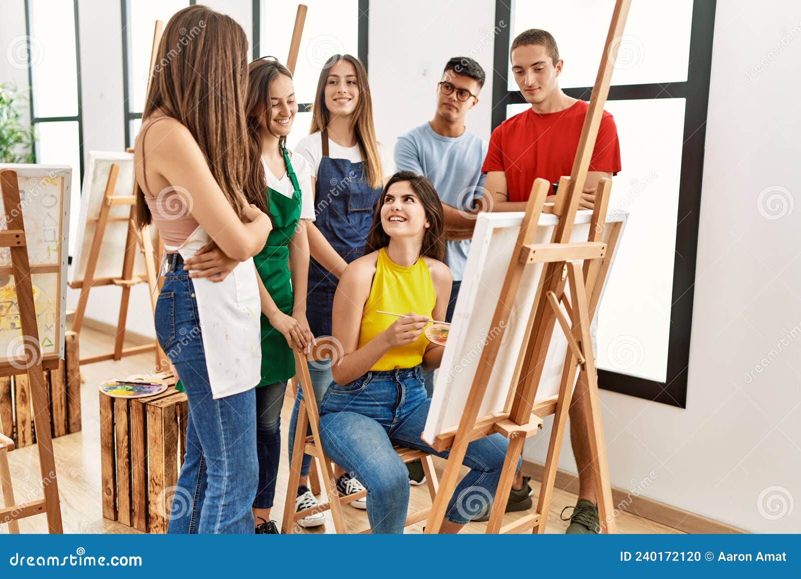 Group of People Smiling Happy and Looking Draw of Partner at Art Studio ...