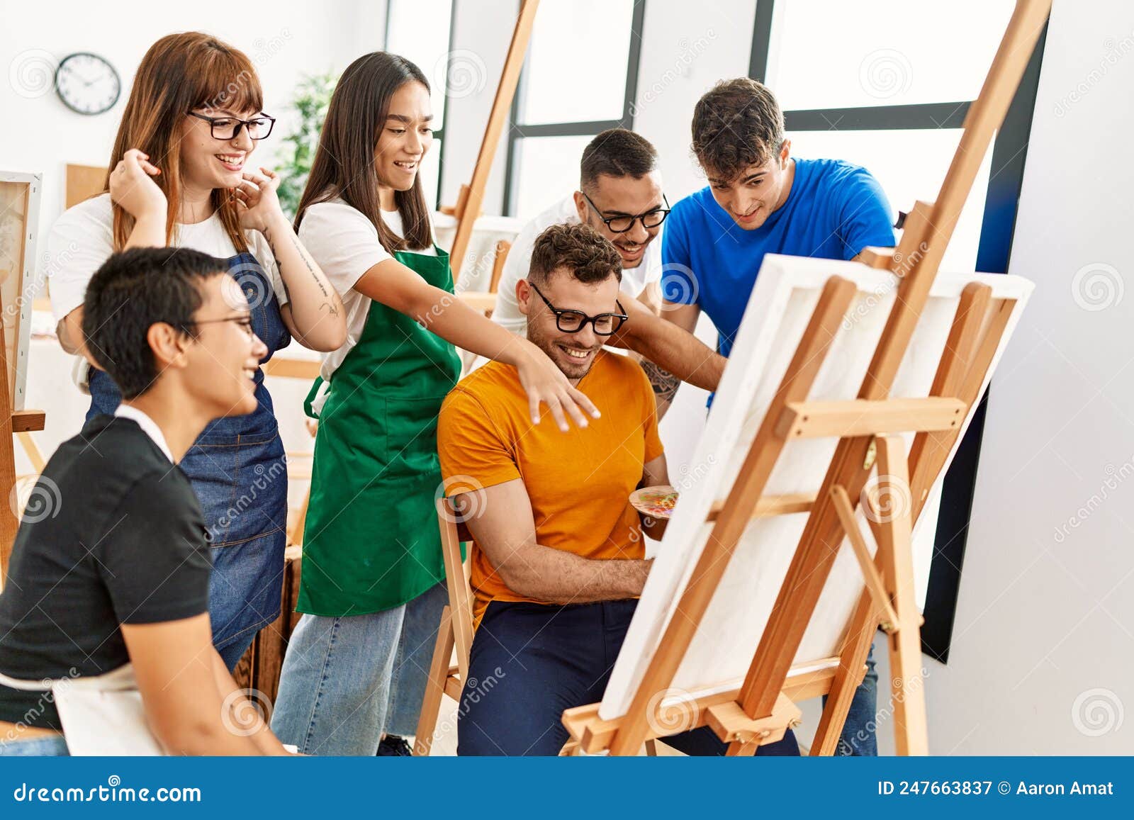 Group of People Smiling Happy and Looking Draw of Partner at Art Studio ...