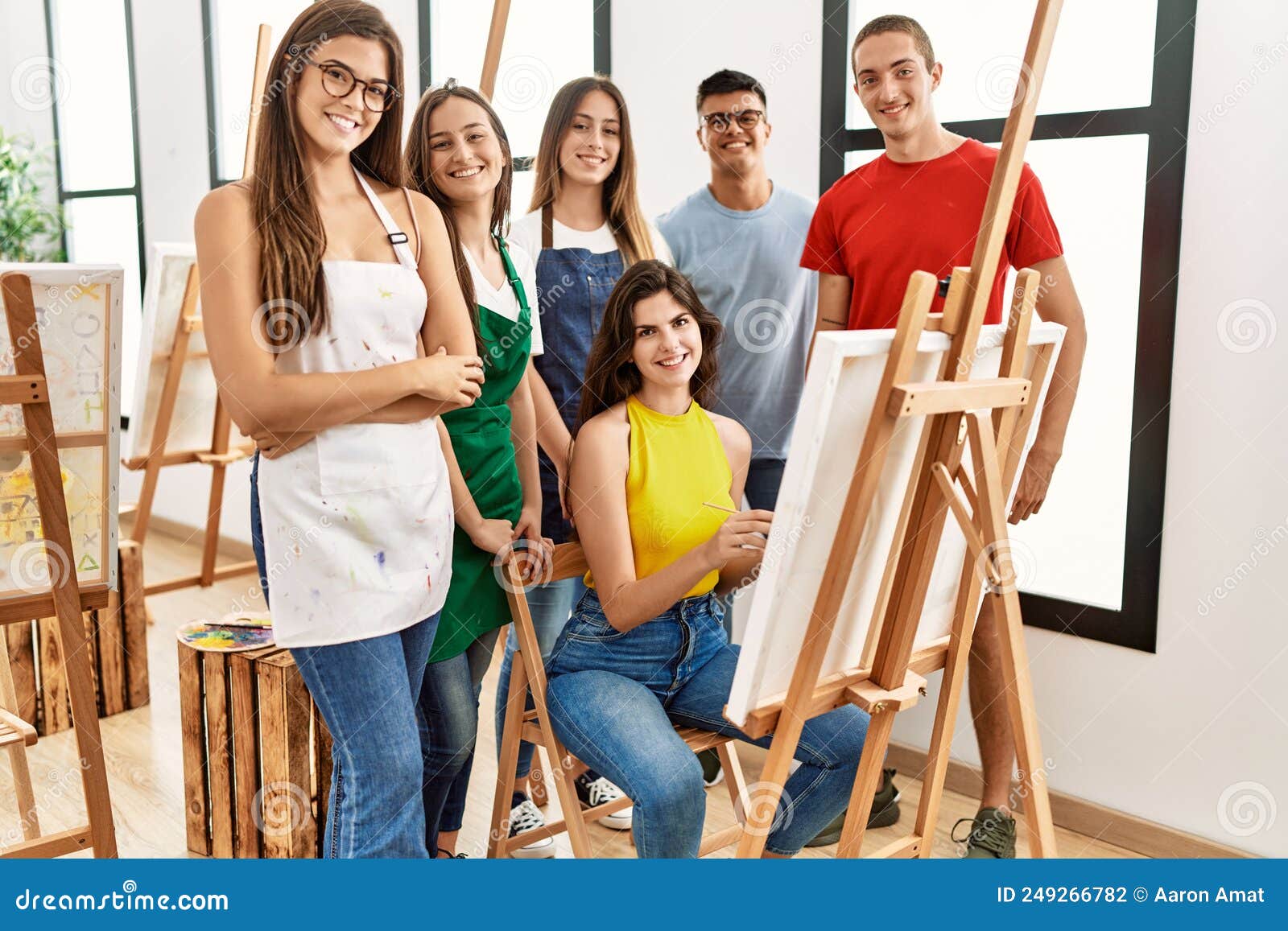 Group of People Smiling Happy and Looking Draw of Partner at Art Studio ...