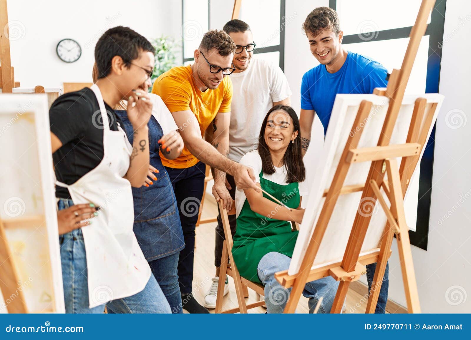 Group of People Smiling Happy and Looking Draw of Partner at Art Studio ...