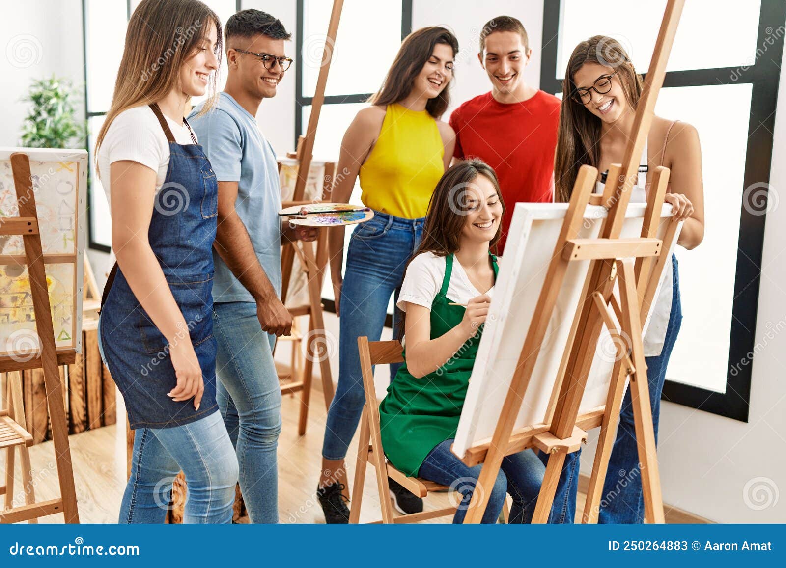 Group of People Smiling Happy and Looking Draw of Partner at Art Studio ...