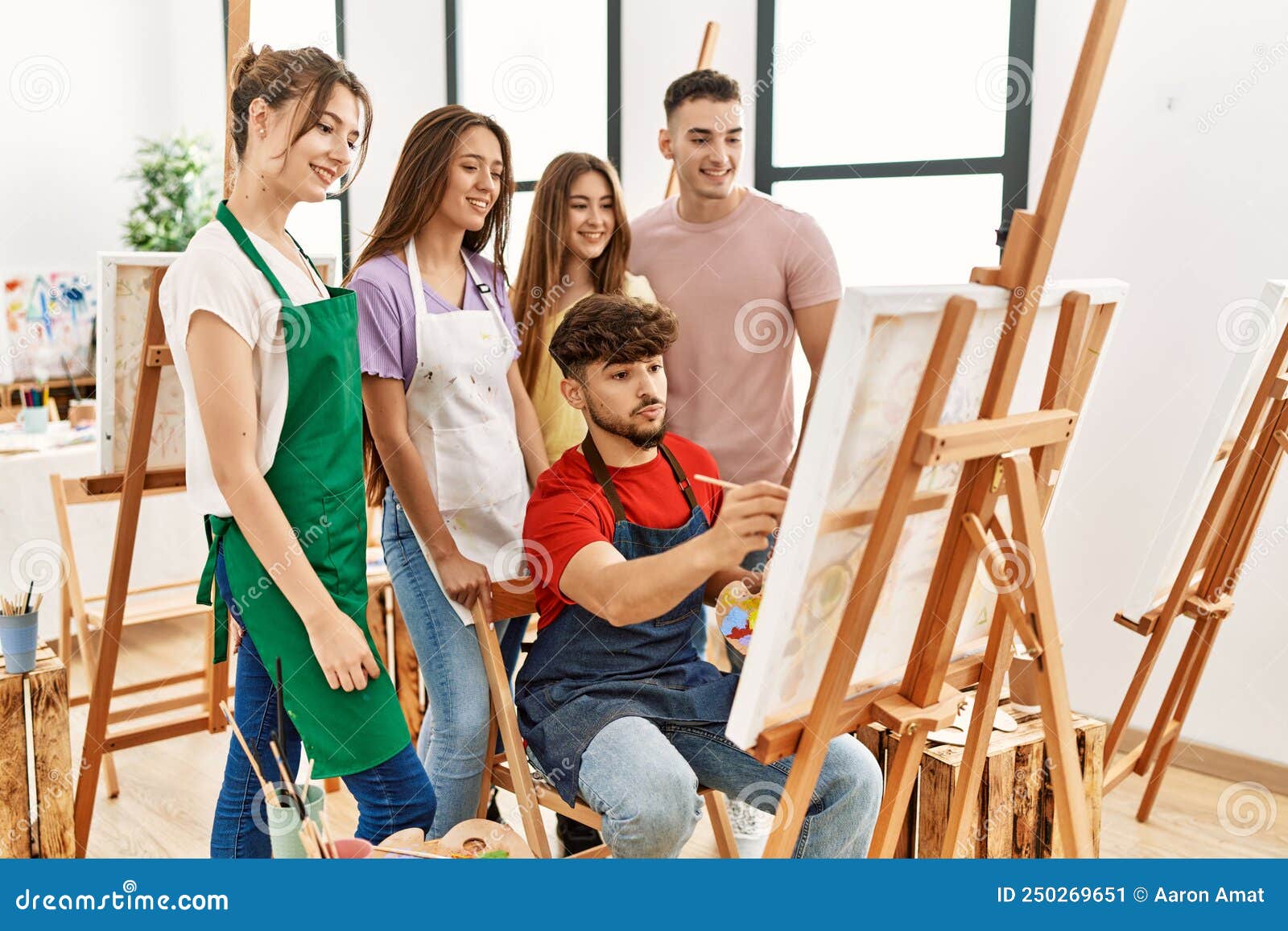 Group of People Smiling Happy and Looking Draw of Partner at Art Studio ...
