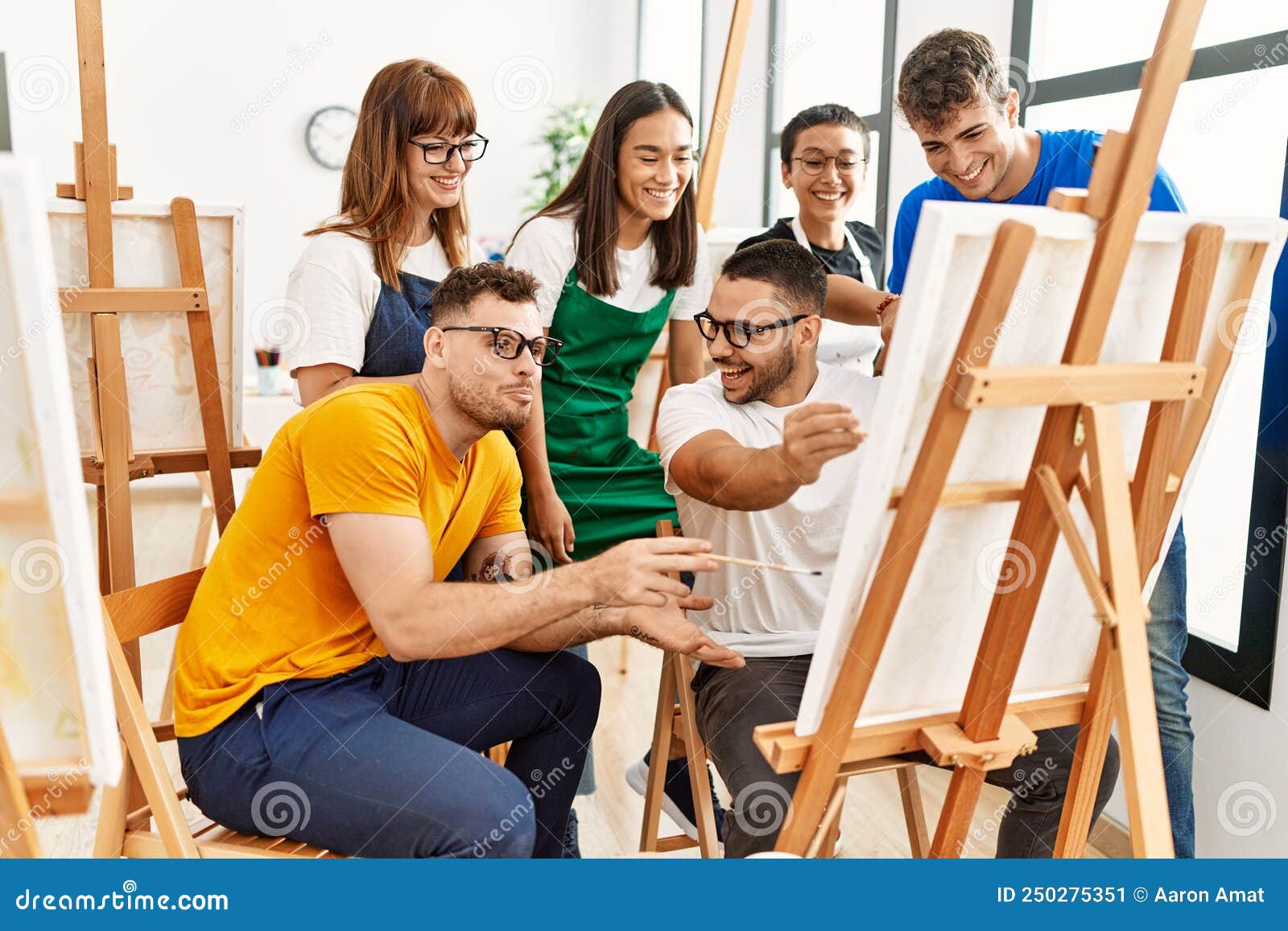 Group of People Smiling Happy and Looking Draw of Partner at Art Studio ...
