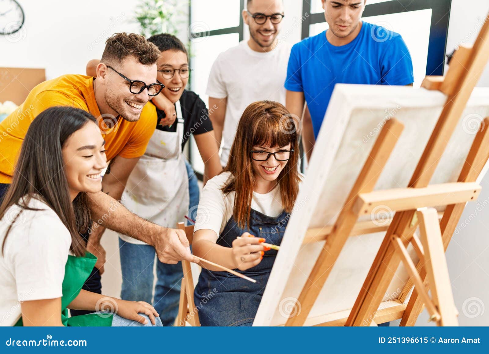 Group of People Smiling Happy and Looking Draw of Partner at Art Studio ...