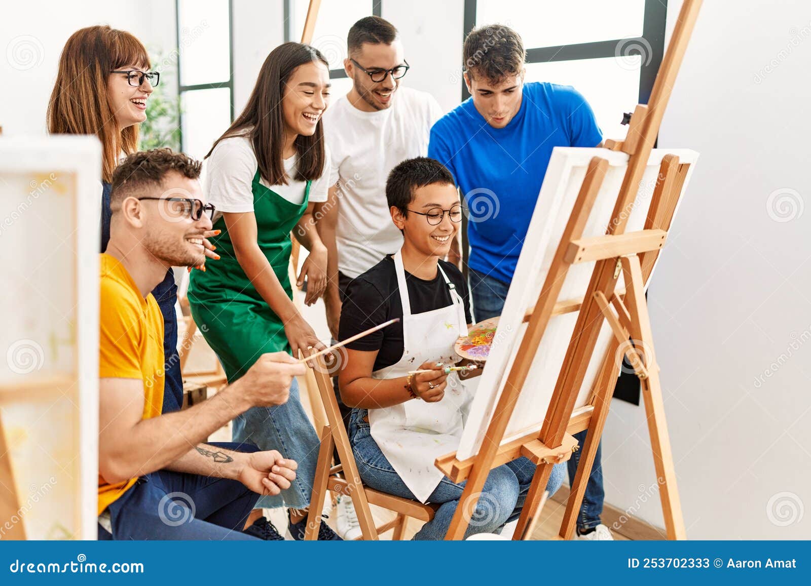 Group of People Smiling Happy and Looking Draw of Partner at Art Studio ...