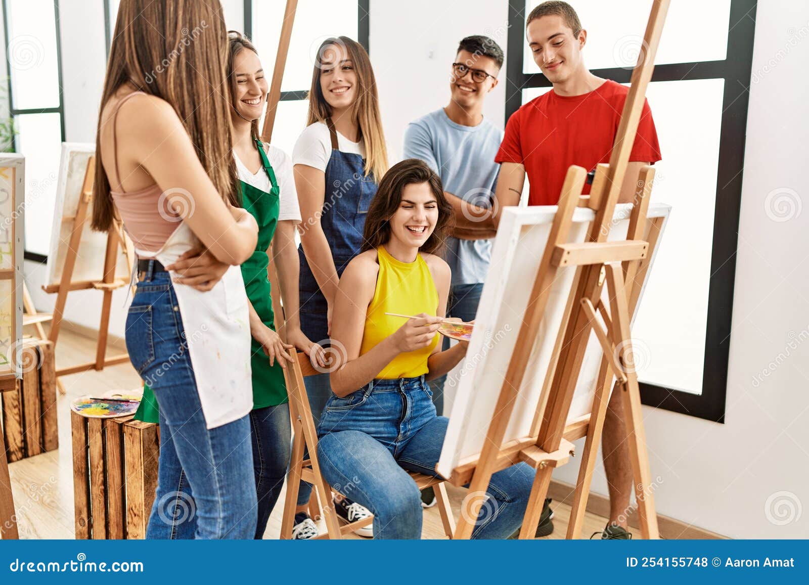 Group of People Smiling Happy and Looking Draw of Partner at Art Studio ...