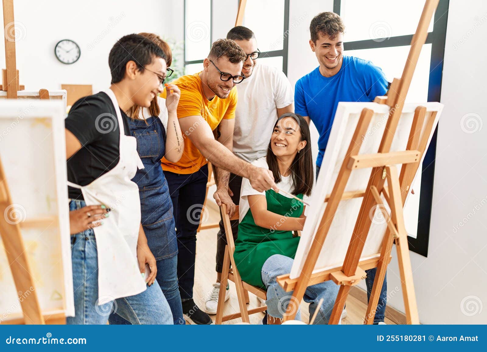 Group of People Smiling Happy and Looking Draw of Partner at Art Studio ...