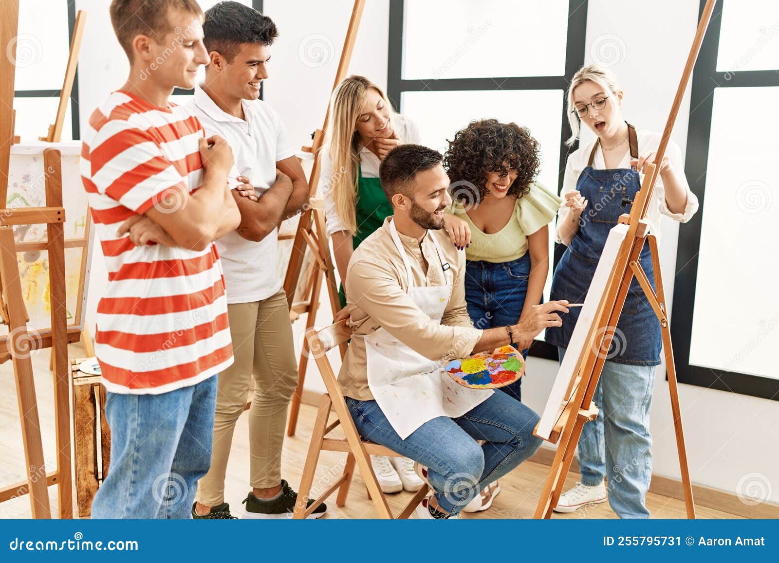Group of People Smiling Happy and Looking Draw of Partner at Art Studio ...