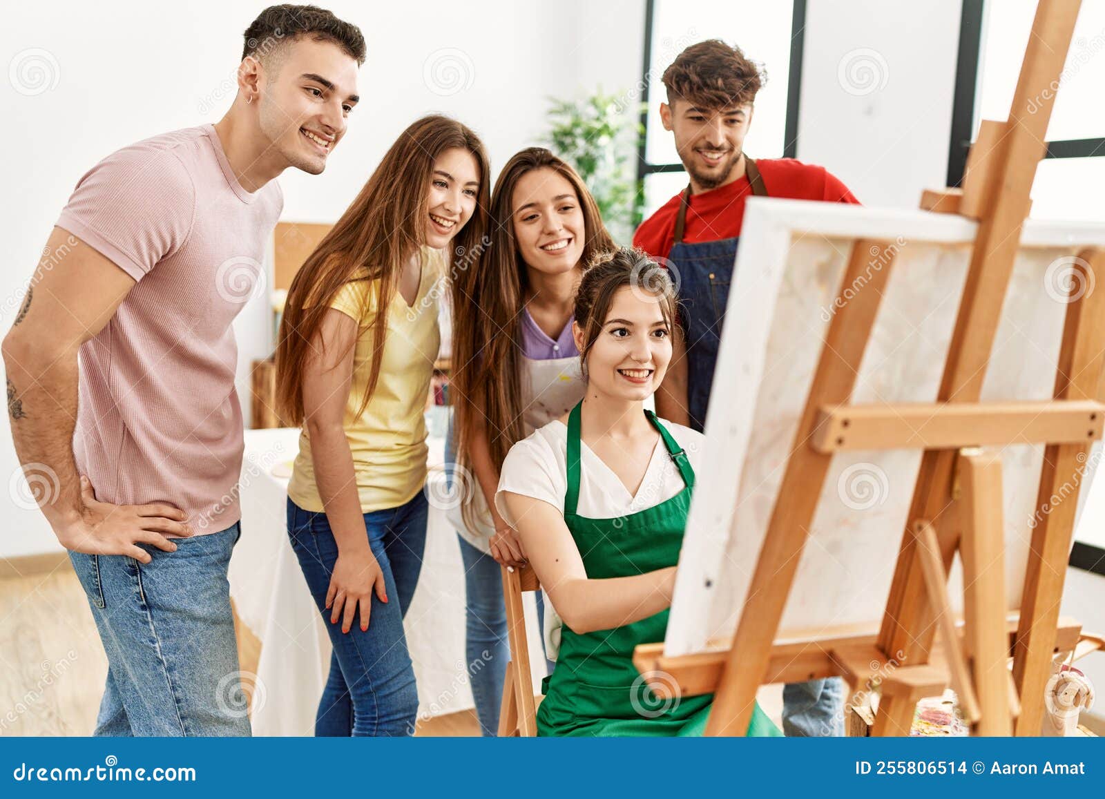 Group of People Smiling Happy and Looking Draw of Partner at Art Studio ...
