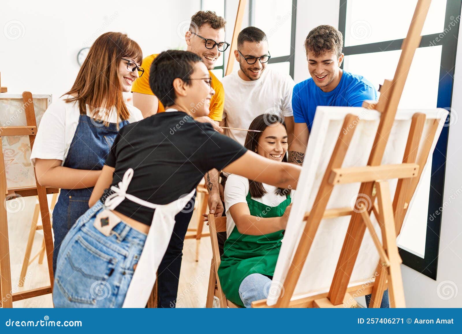 Group of People Smiling Happy and Looking Draw of Partner at Art Studio ...