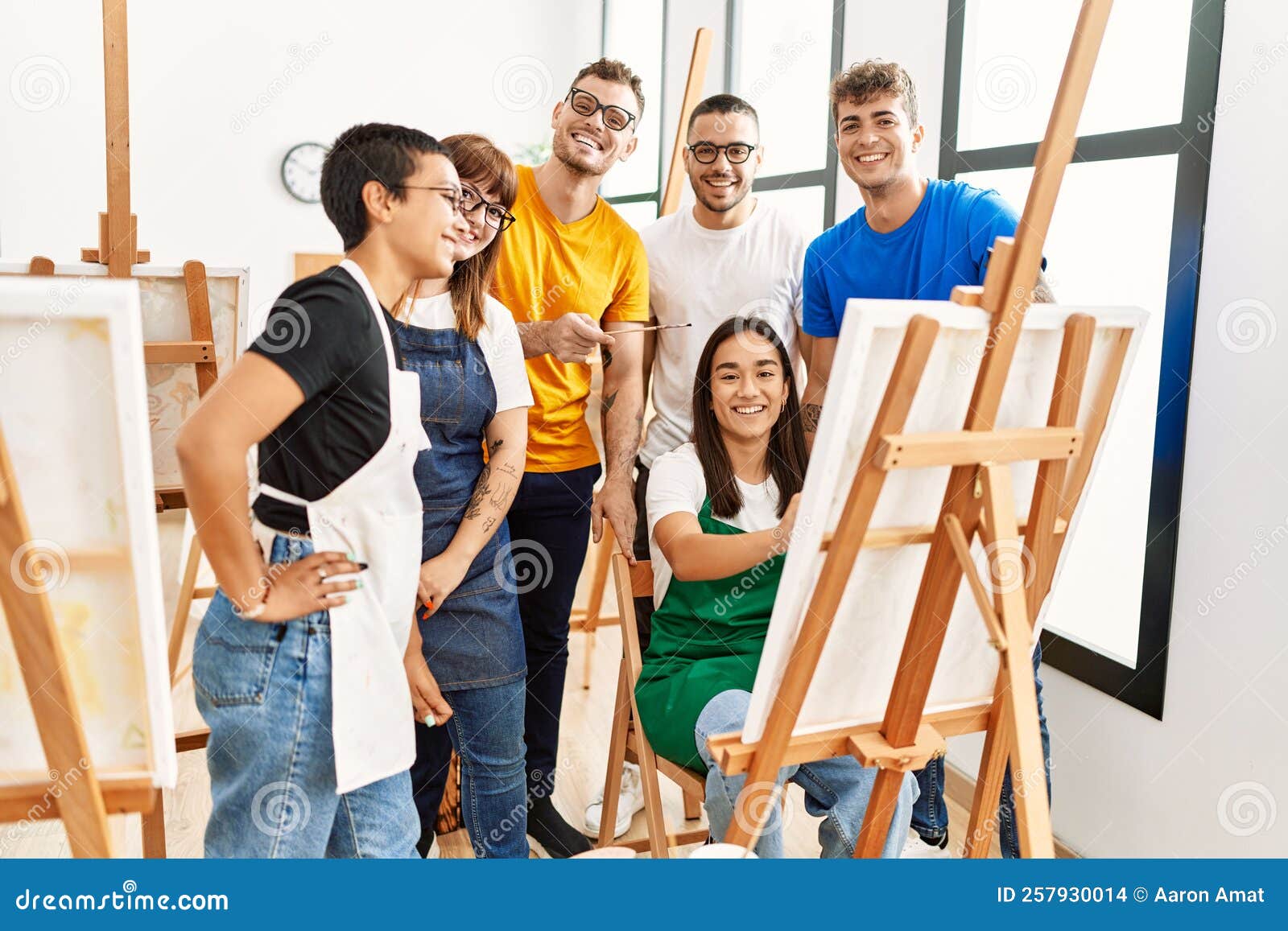 Group of People Smiling Happy and Looking Draw of Partner at Art Studio ...