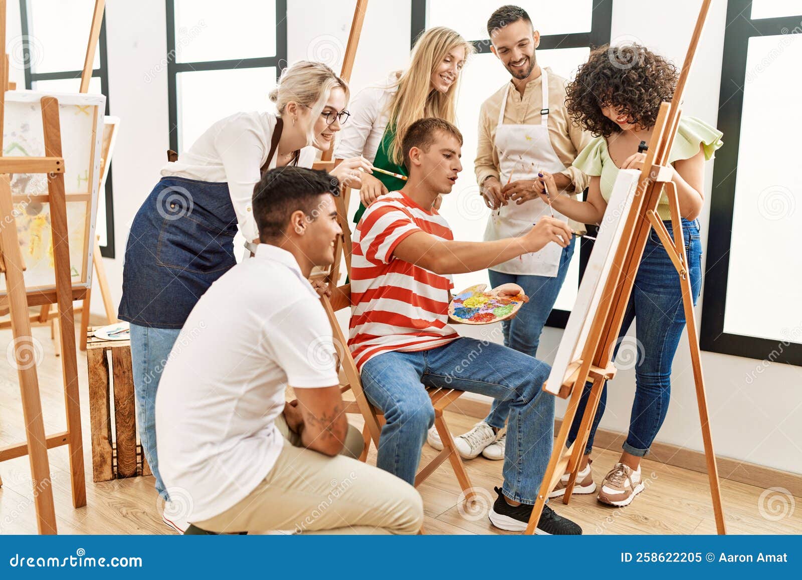 Group of People Smiling Happy and Looking Draw of Partner at Art Studio ...