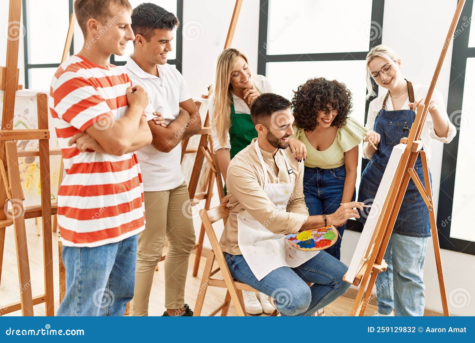 Group of People Smiling Happy and Looking Draw of Partner at Art Studio ...