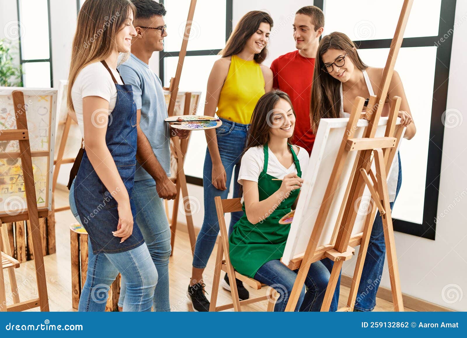 Group of People Smiling Happy and Looking Draw of Partner at Art Studio ...