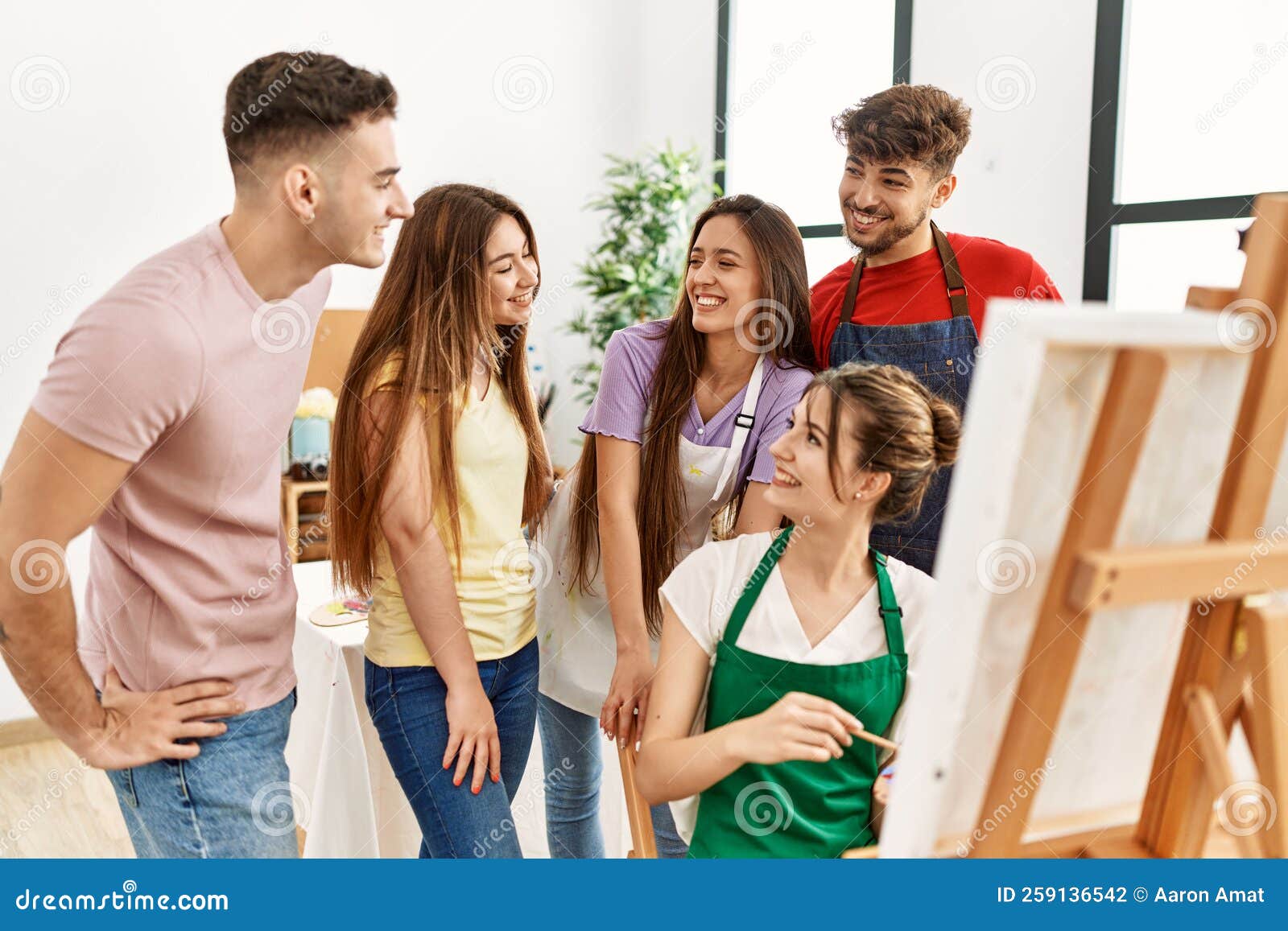 Group of People Smiling Happy and Looking Draw of Partner at Art Studio ...
