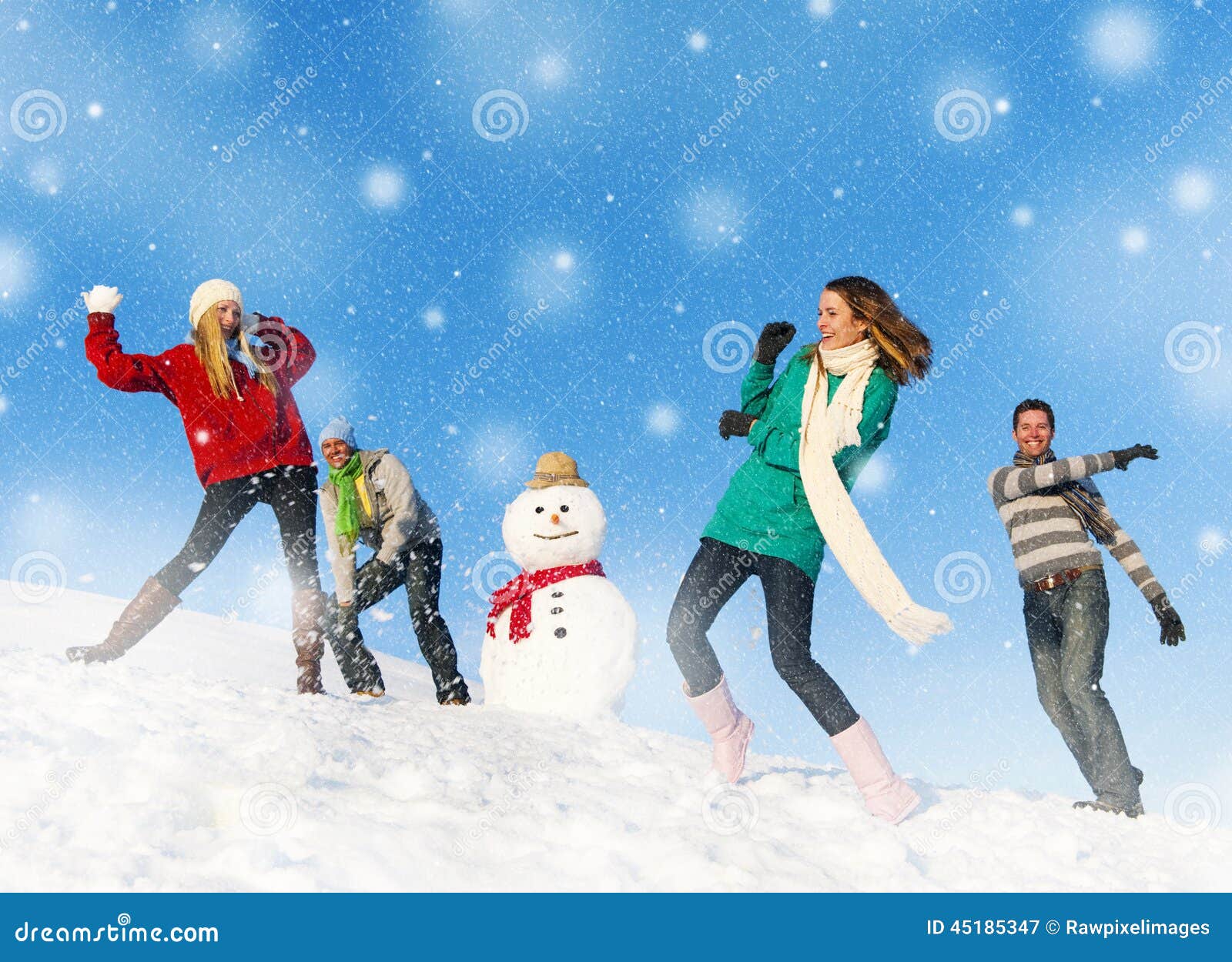 Group of People Snow Fight stock image. Image of group - 45185347