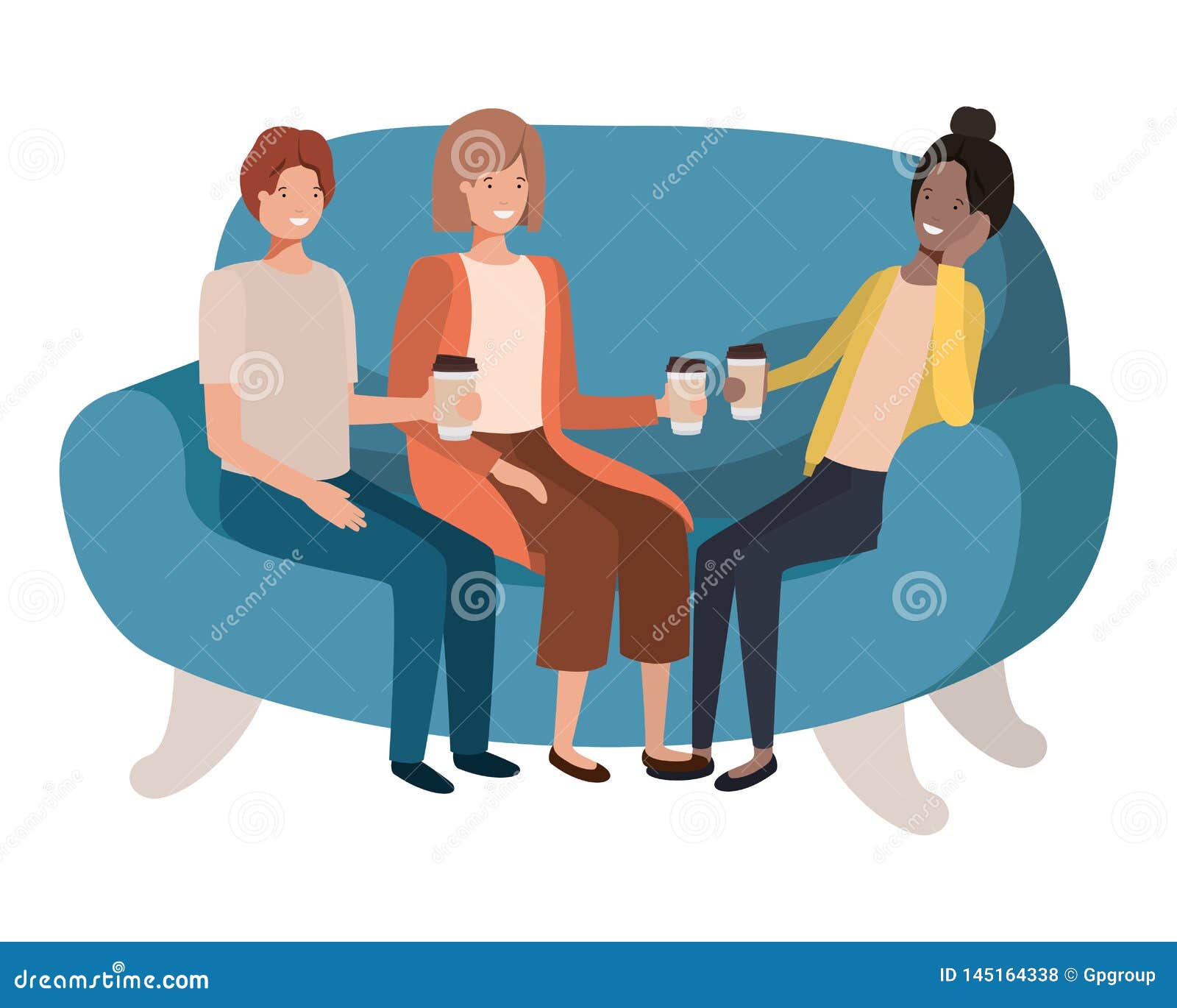 Group of People in Sofa Drinking Coffee Avatar Character Stock Vector ...
