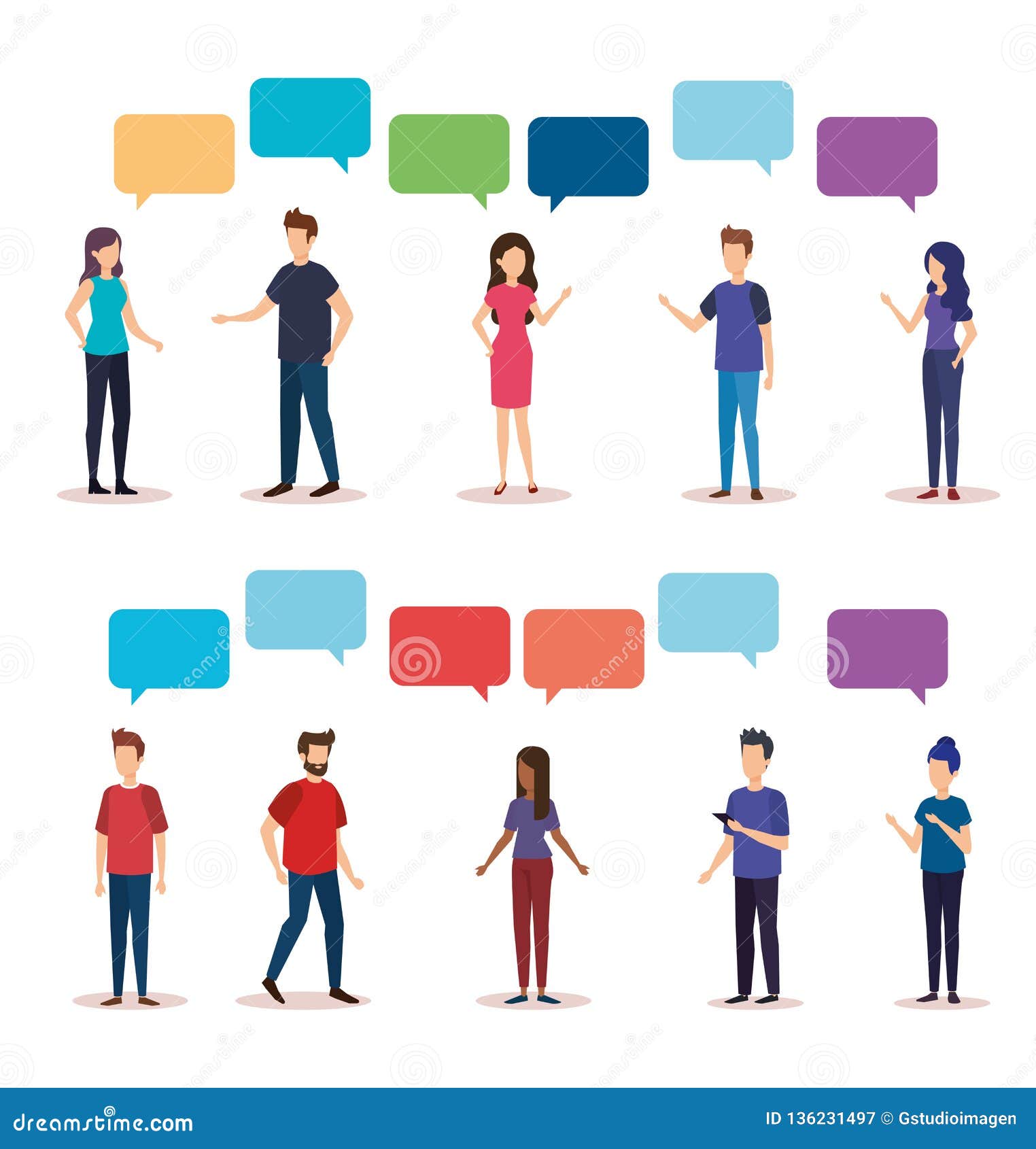 Group of People with Speech Bubble Characters Stock Vector ...