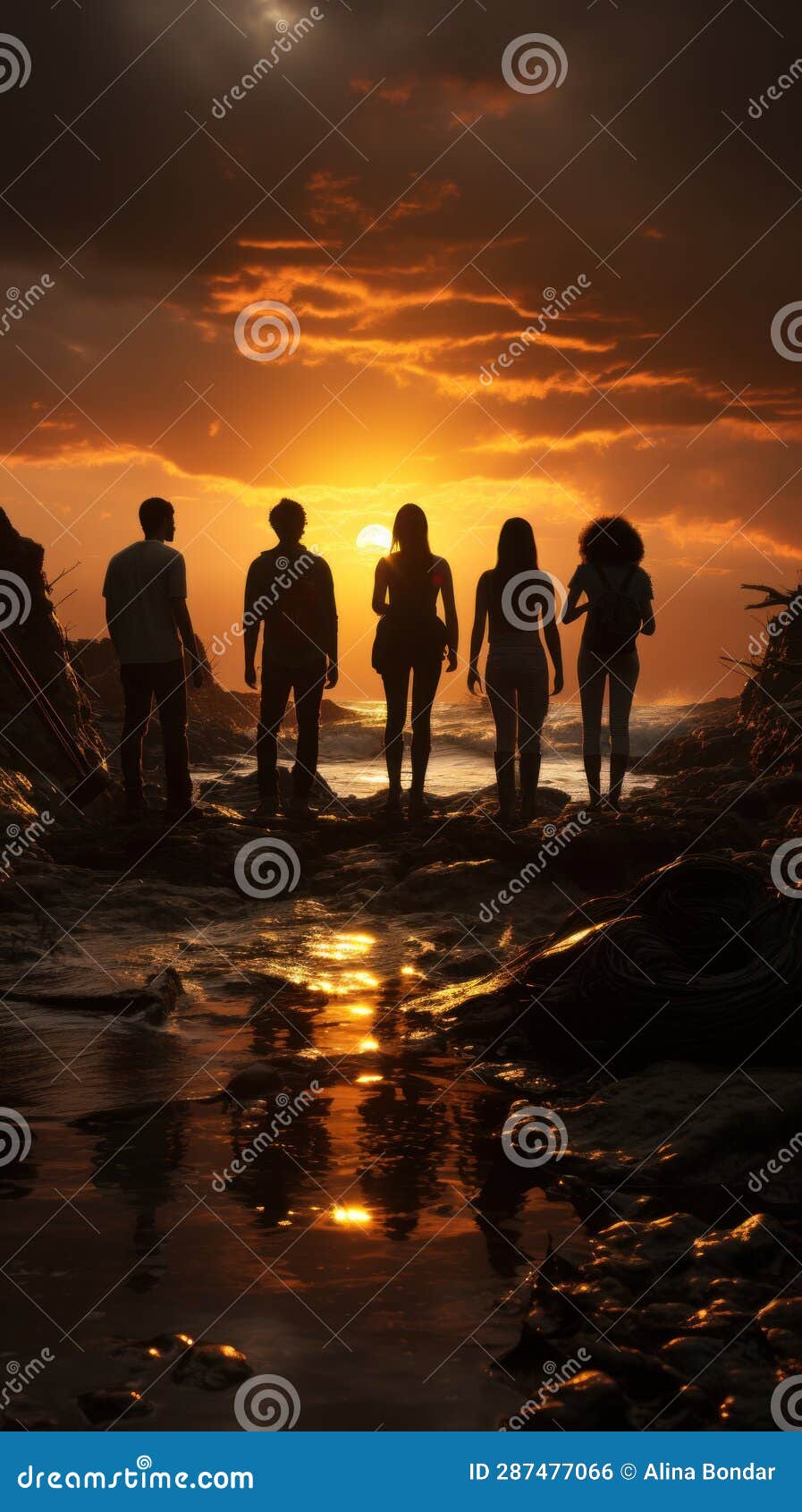 A Group of People Stand on a Beach, Looking Out at an Ocean that is ...