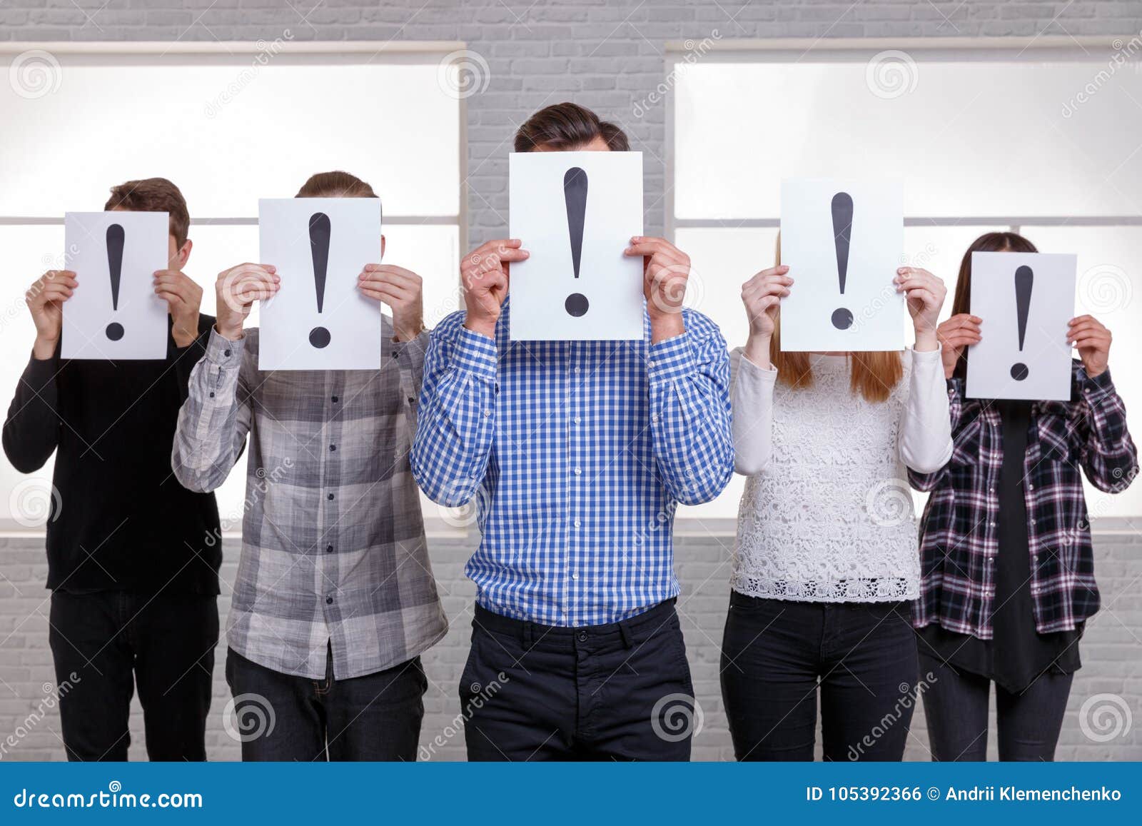 A Group of People with Closed Faces Sheets with Exclamation Marks Stock ...