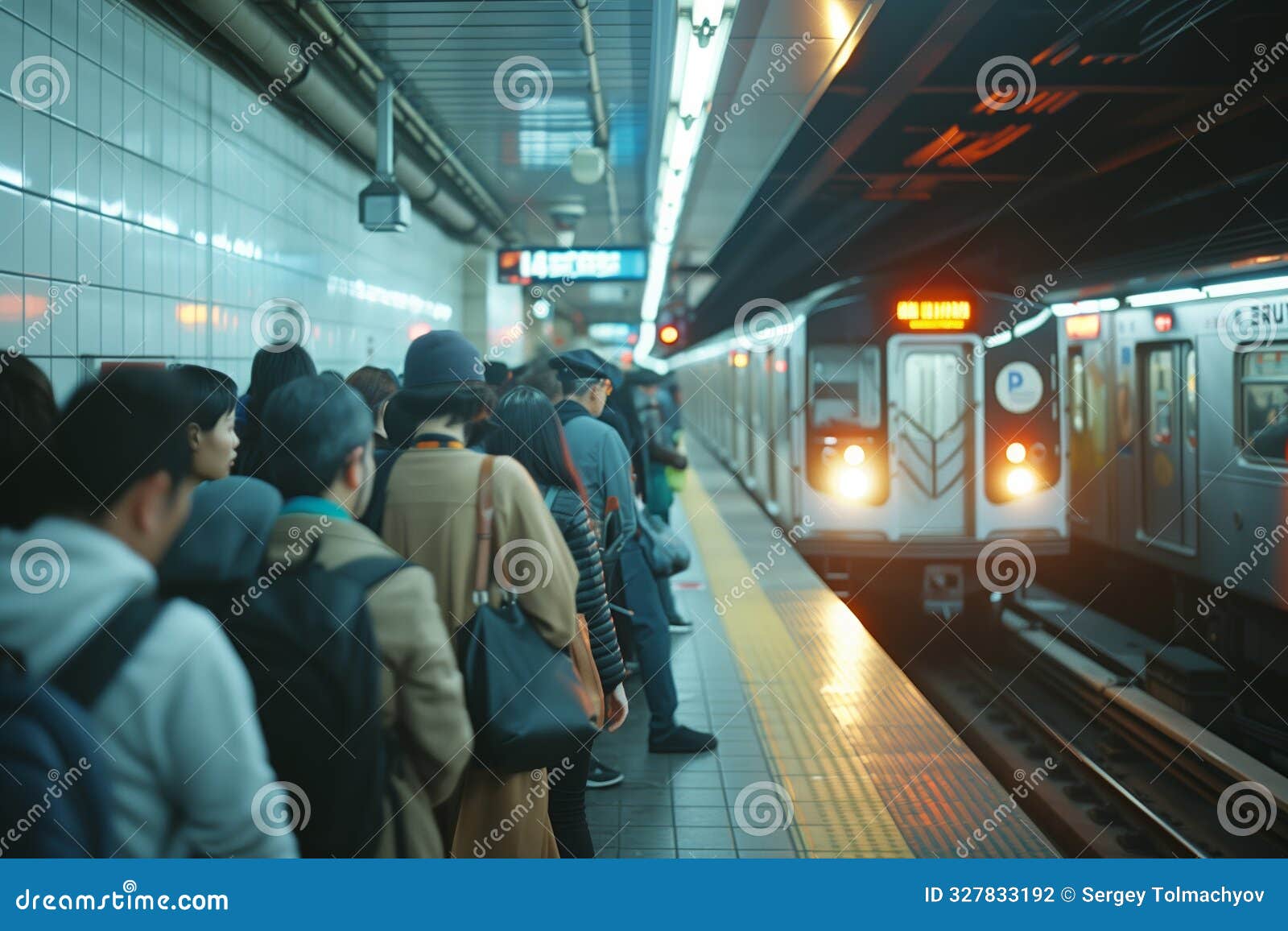 Passengers Await Subway Train Arrival at Underground Station Stock ...