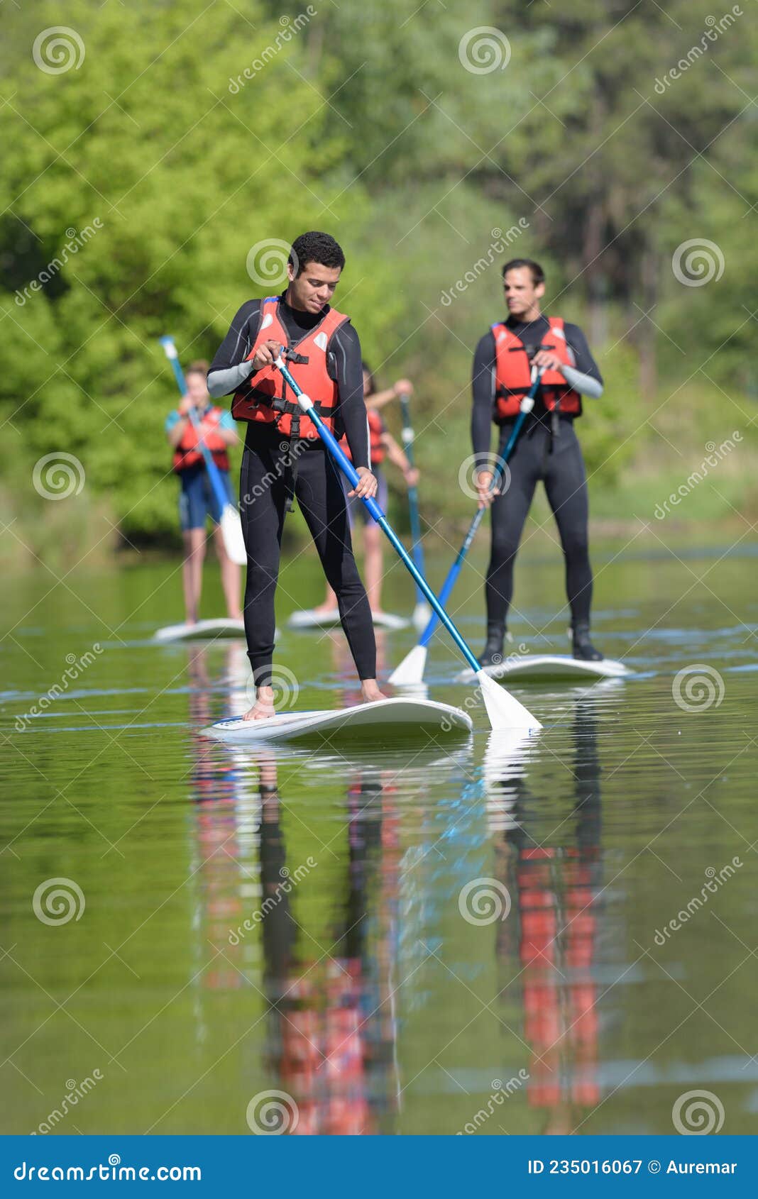 Group People Stand Up Paddleboarding Stock Image - Image of friends ...