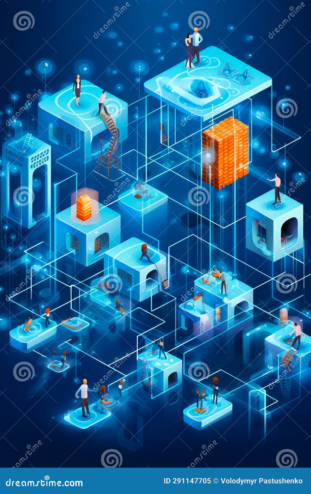 Group of People Standing Around Room with Staircase. Generative AI ...