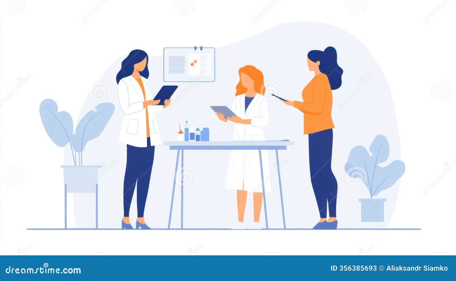 A Group of People Standing Around a Table Stock Illustration ...