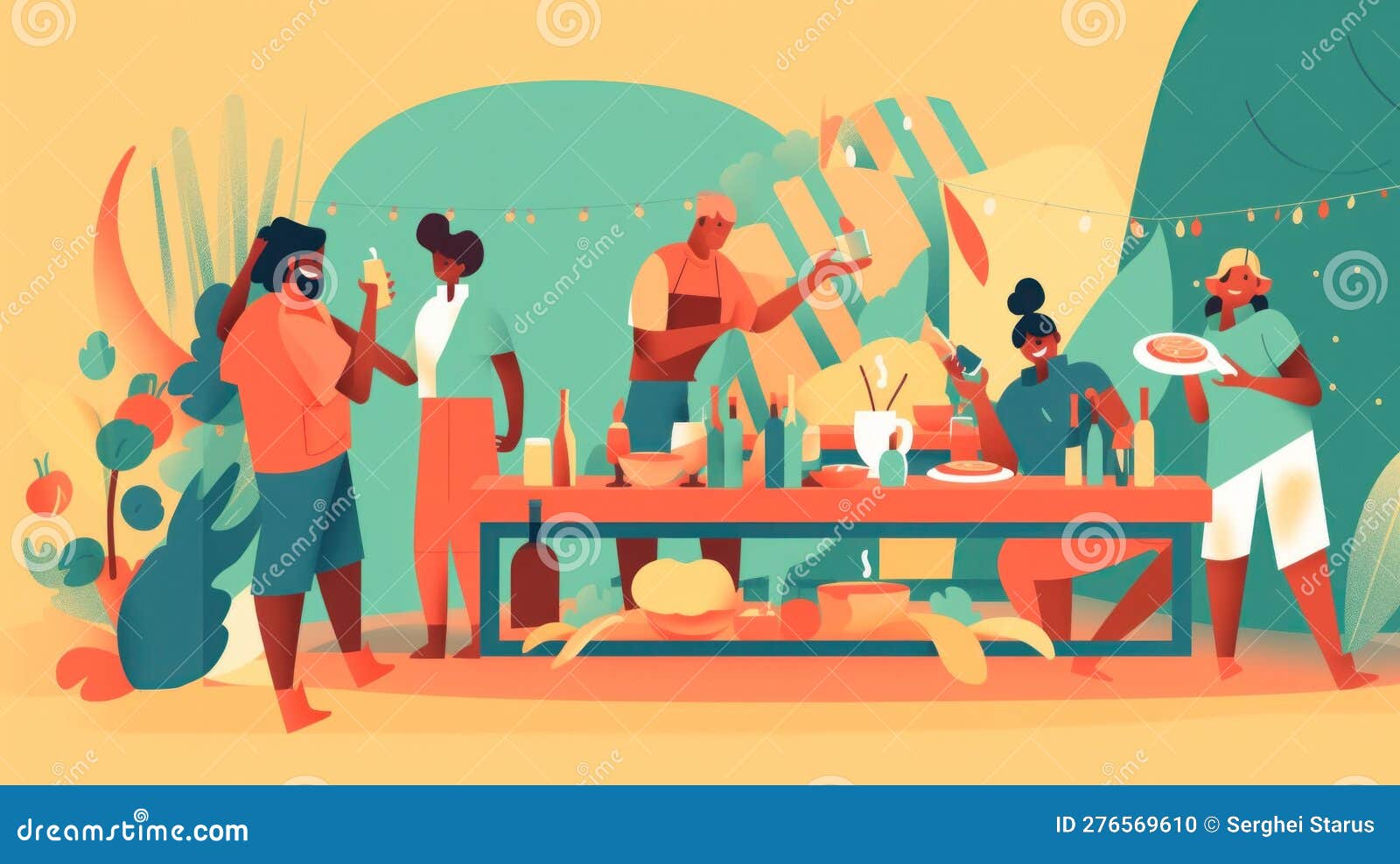 A Group of People Standing Around a Table. AI Generative Image. Stock ...