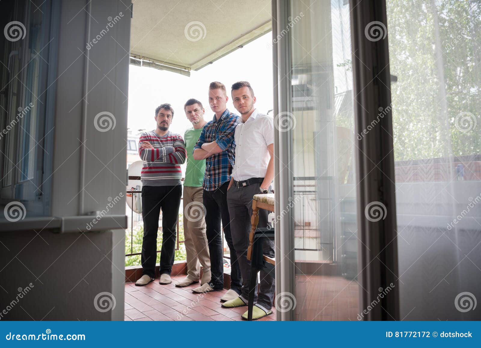 Group of People Standing at Balcony Stock Photo - Image of portrait ...